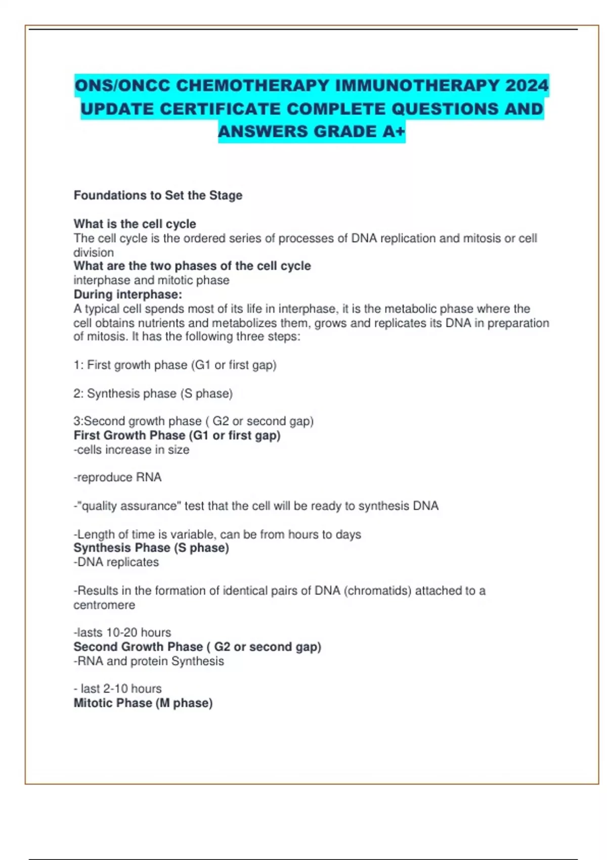 ONS/ONCC CHEMOTHERAPY IMMUNOTHERAPY 2024 UPDATE CERTIFICATE COMPLETE ...