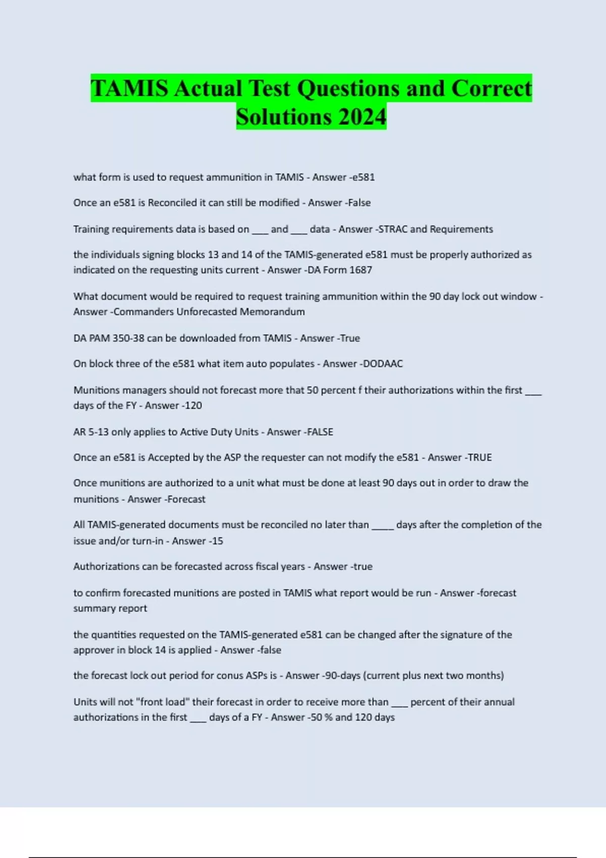 TAMIS Actual Test Questions and Correct Solutions 2025/2026 - TAMIS ...