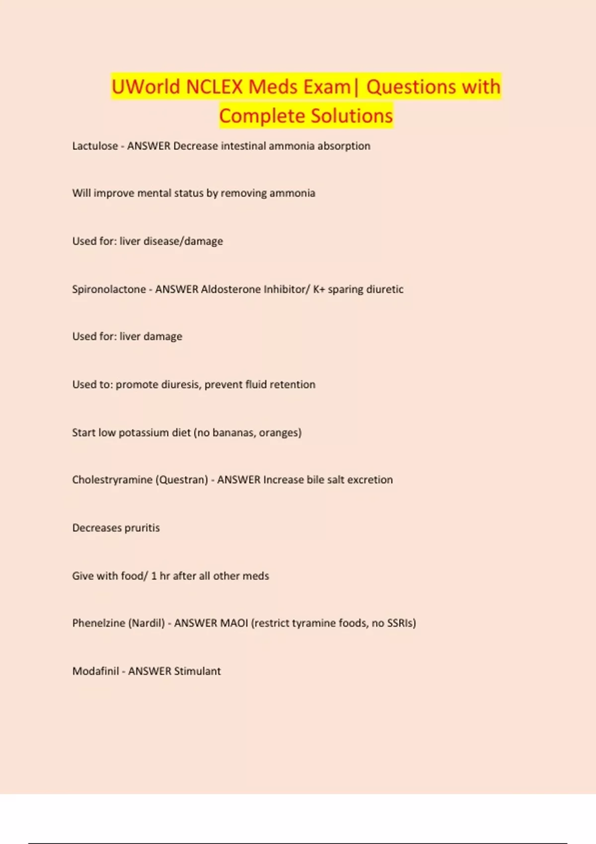 UWorld NCLEX Meds Exam| Questions with Complete Solutions - NCLEX ...