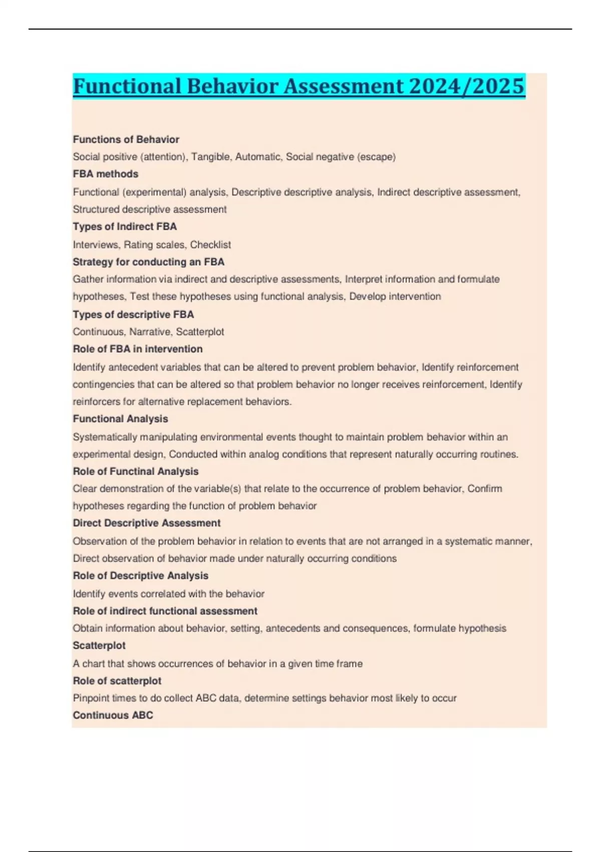 Functional Behavior Assessment 2024/2025 - Functional Behavior ...