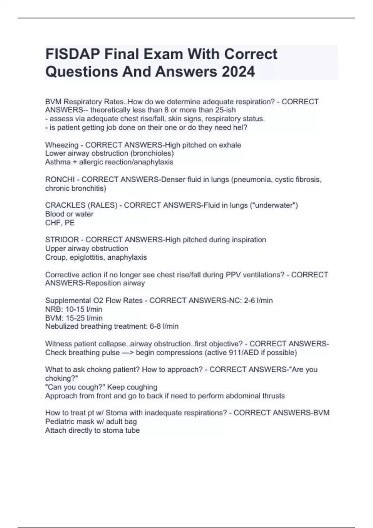 FISDAP Final Exam With Correct Questions And Answers 2024 - FISDAP ...