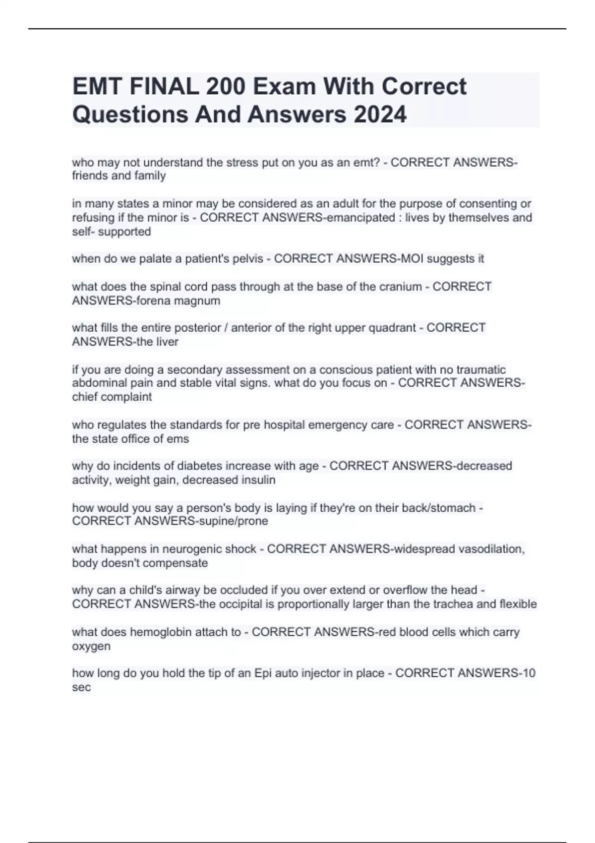 EMT FINAL 200 Exam With Correct Questions And Answers 2024 - EMT ...
