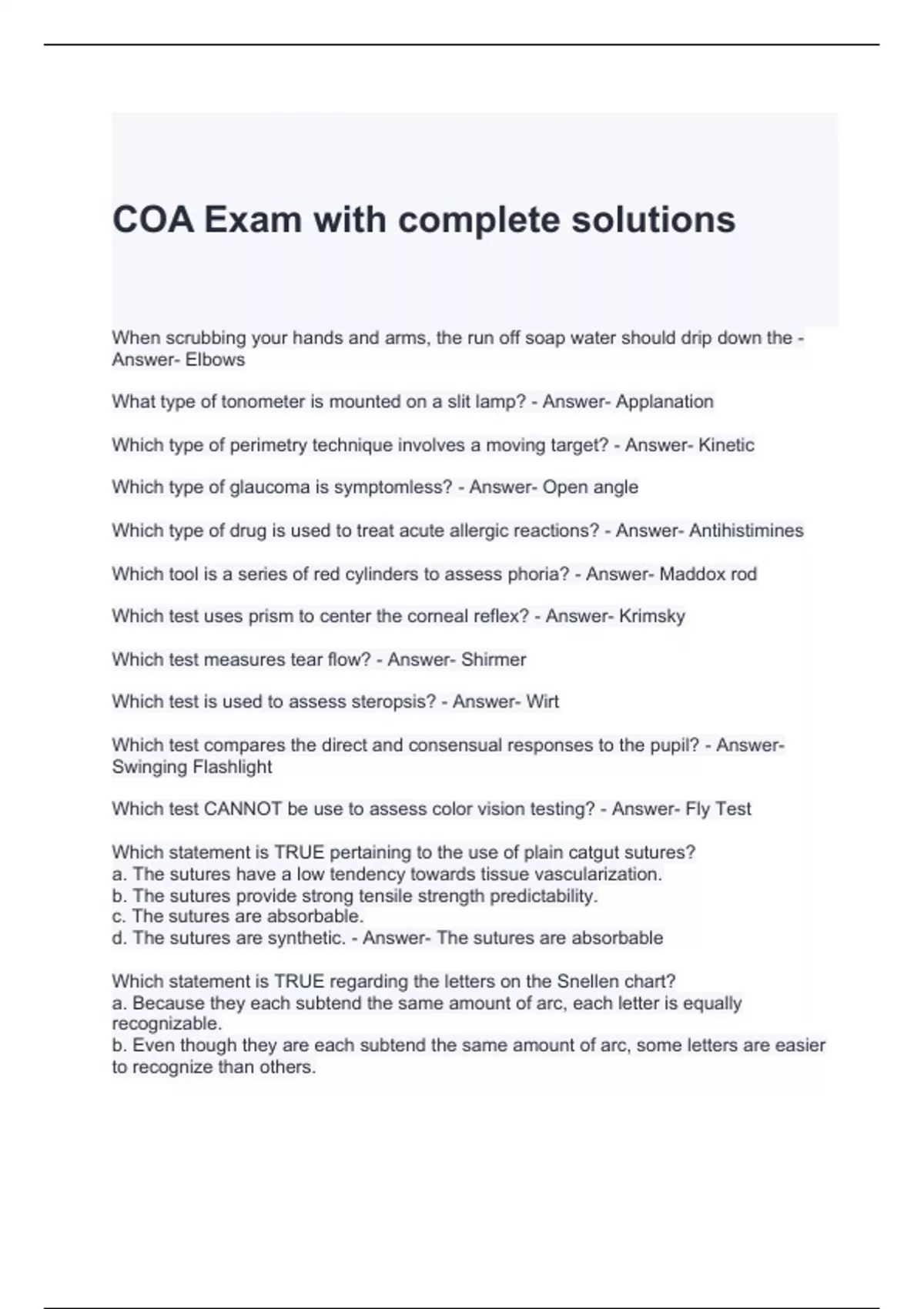 COA Exam with complete solutions - Ophthalmic Assistant - Stuvia US