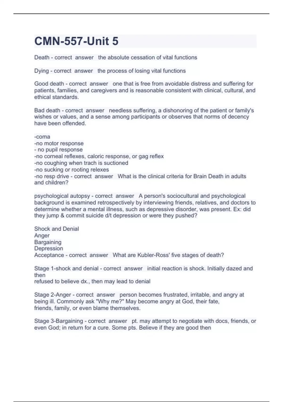 CMN-557-Unit 5 Written Exam. - CMN. - Stuvia US