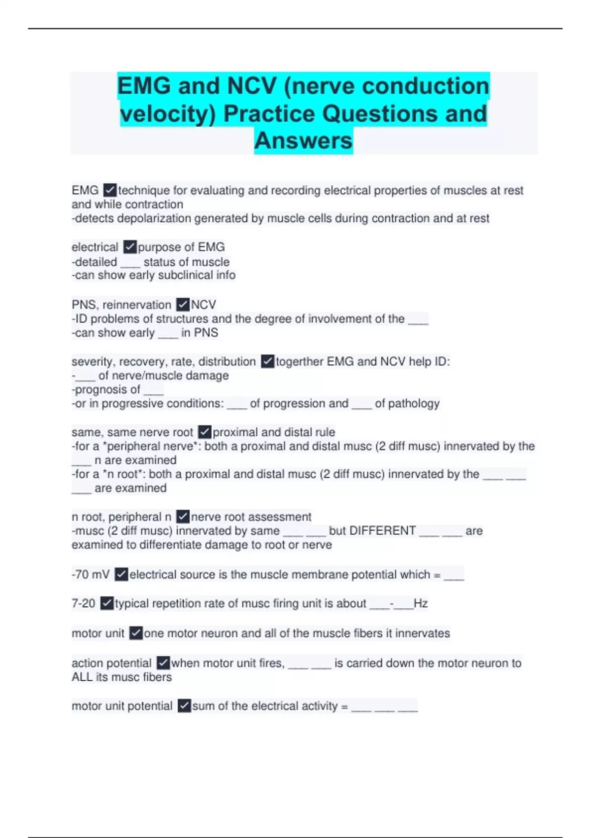 EMG and NCV (nerve conduction velocity) Practice Questions and Answers - AAERT - Stuvia US