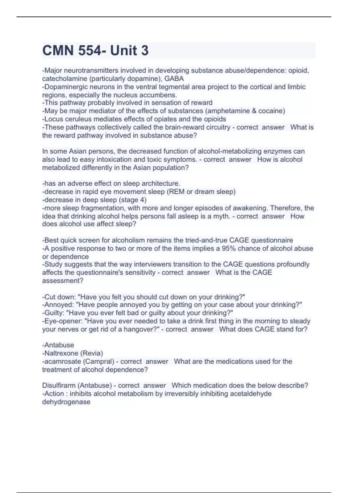 CMN 554- Unit 3 Review Test. - CMN. - Stuvia US
