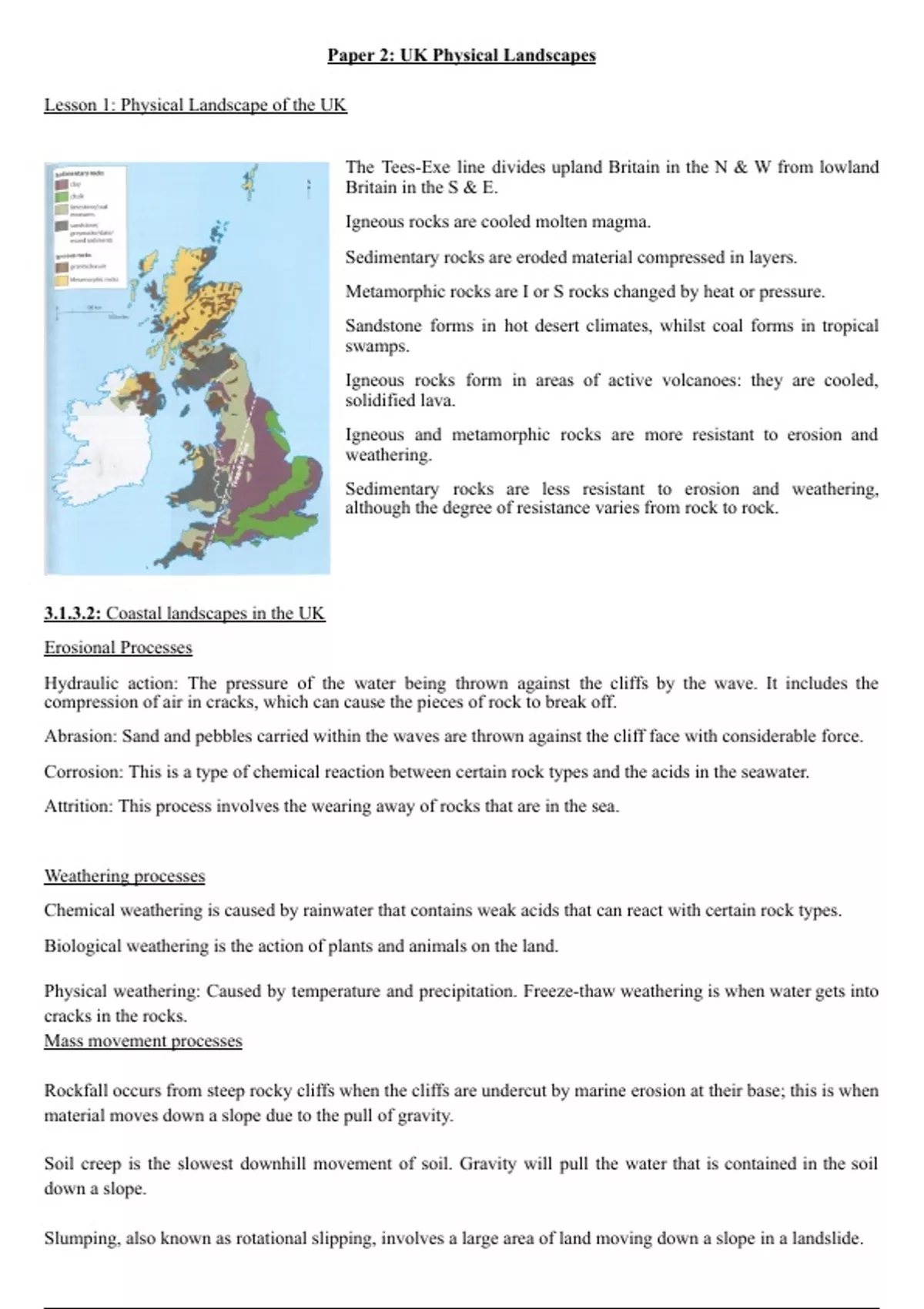 GCSE AQA Geography Paper 1 Physical Landscapes Revision notes ...