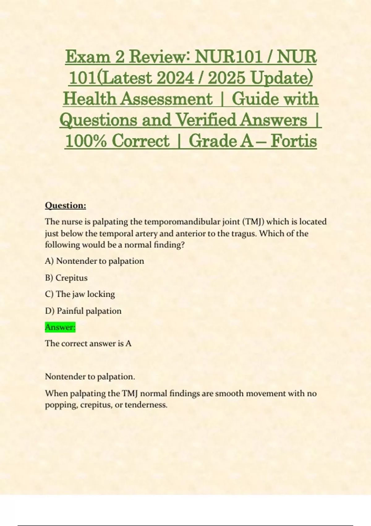Exam 2 Review: NUR101 / NUR 101 (Latest 2024 / 2025 Update) Health ...