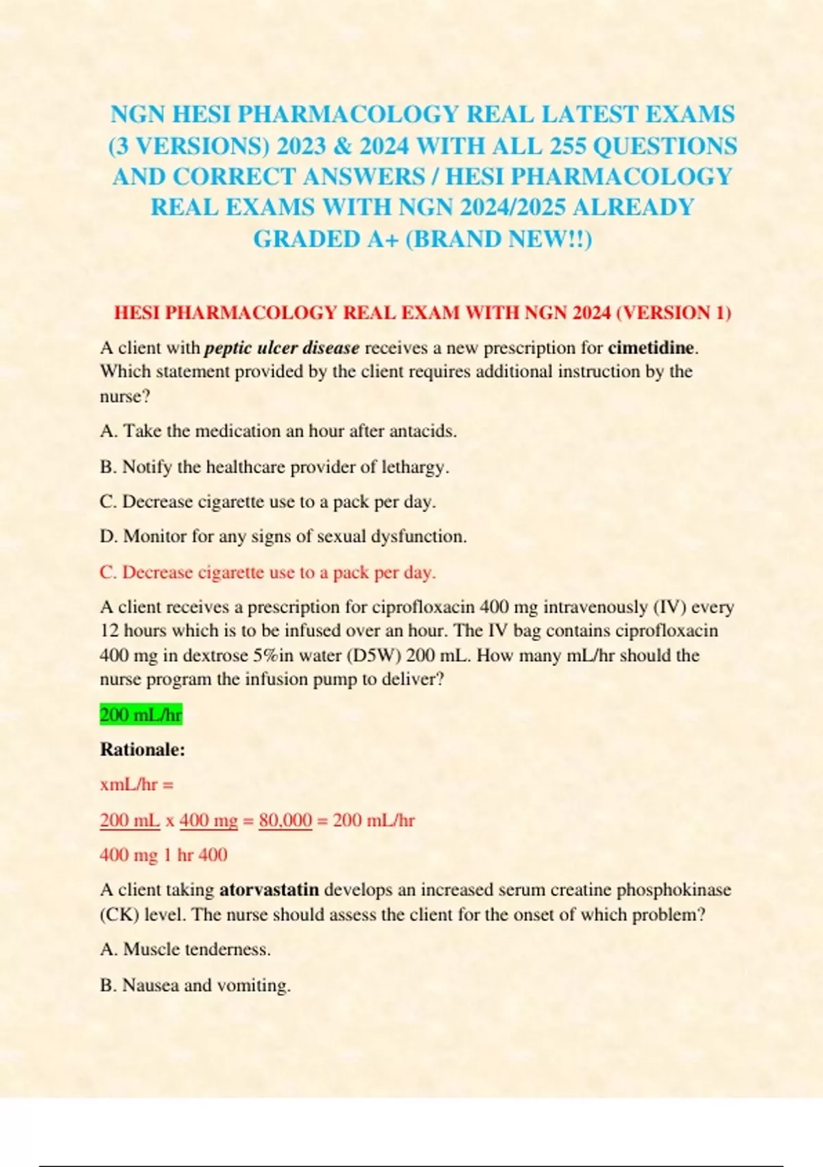 NGN HESI PHARMACOLOGY REAL LATEST EXAMS (3 VERSIONS) 2023 & 2024 WITH ...