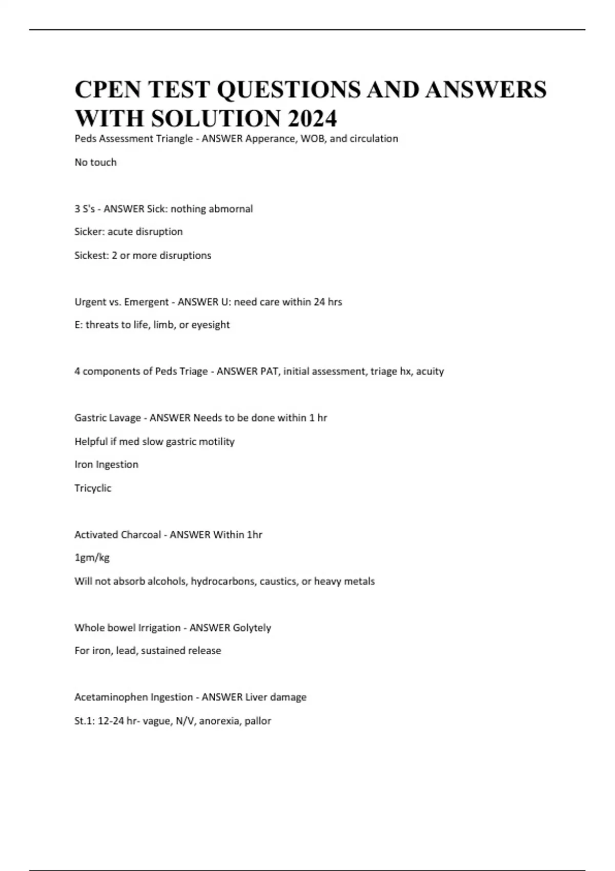 CPEN TEST QUESTIONS AND ANSWERS WITH SOLUTION 2024 - CPEN - Stuvia US