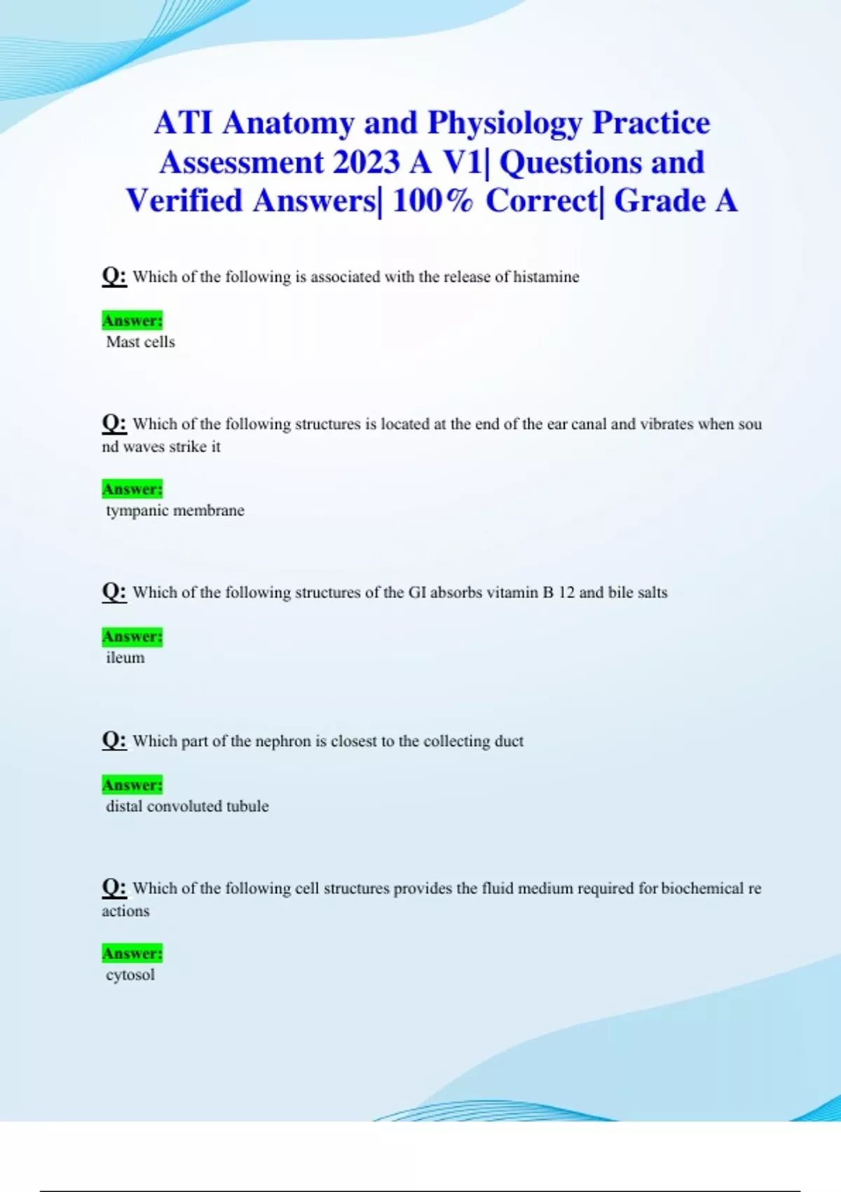 ATI Anatomy and Physiology Practice Assessment 2023 A V1| Questions and ...