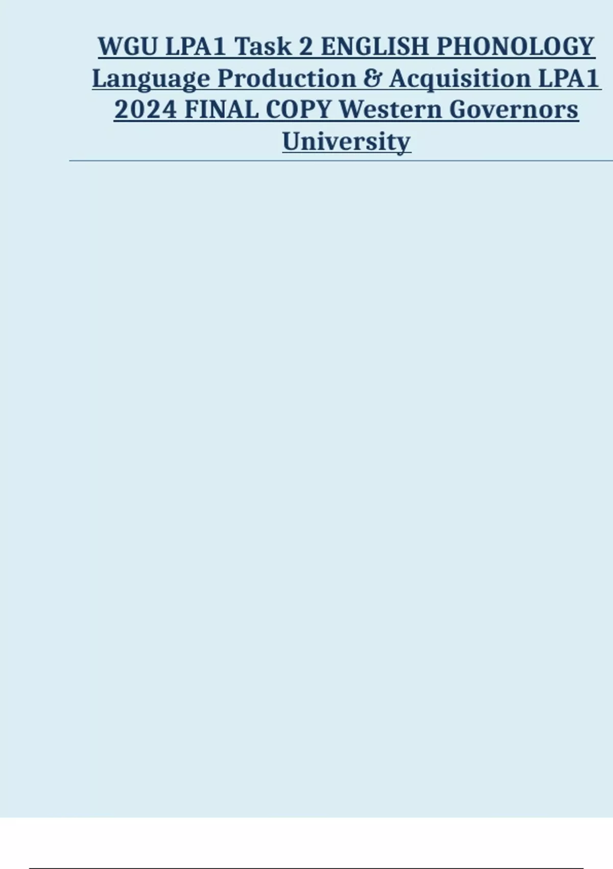 WGU |LPA 1 Task 2 |ENGLISH PHONOLOGY |Language Production & Acquisition LPA1 2024 FINAL COPY ...