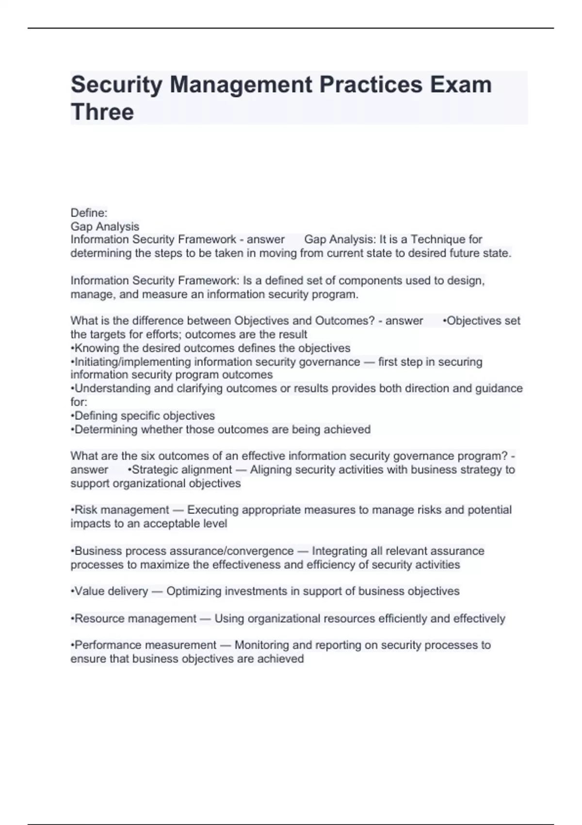 Security Management Practices Exam Three Questions With Correct Answers 2024 Cmmc Stuvia Us