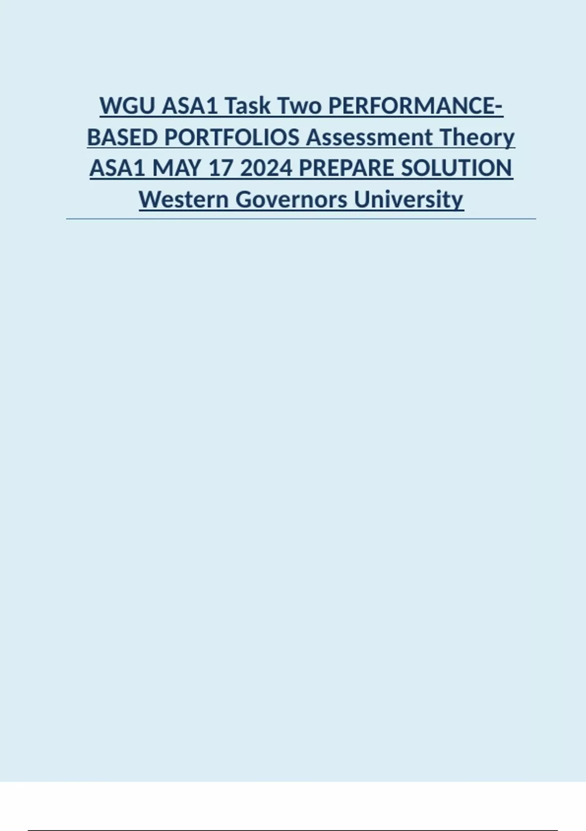 WGU ASA1 Task 2 |PERFORMANCE-BASED PORTFOLIOS Assessment Theory ASA1 ...