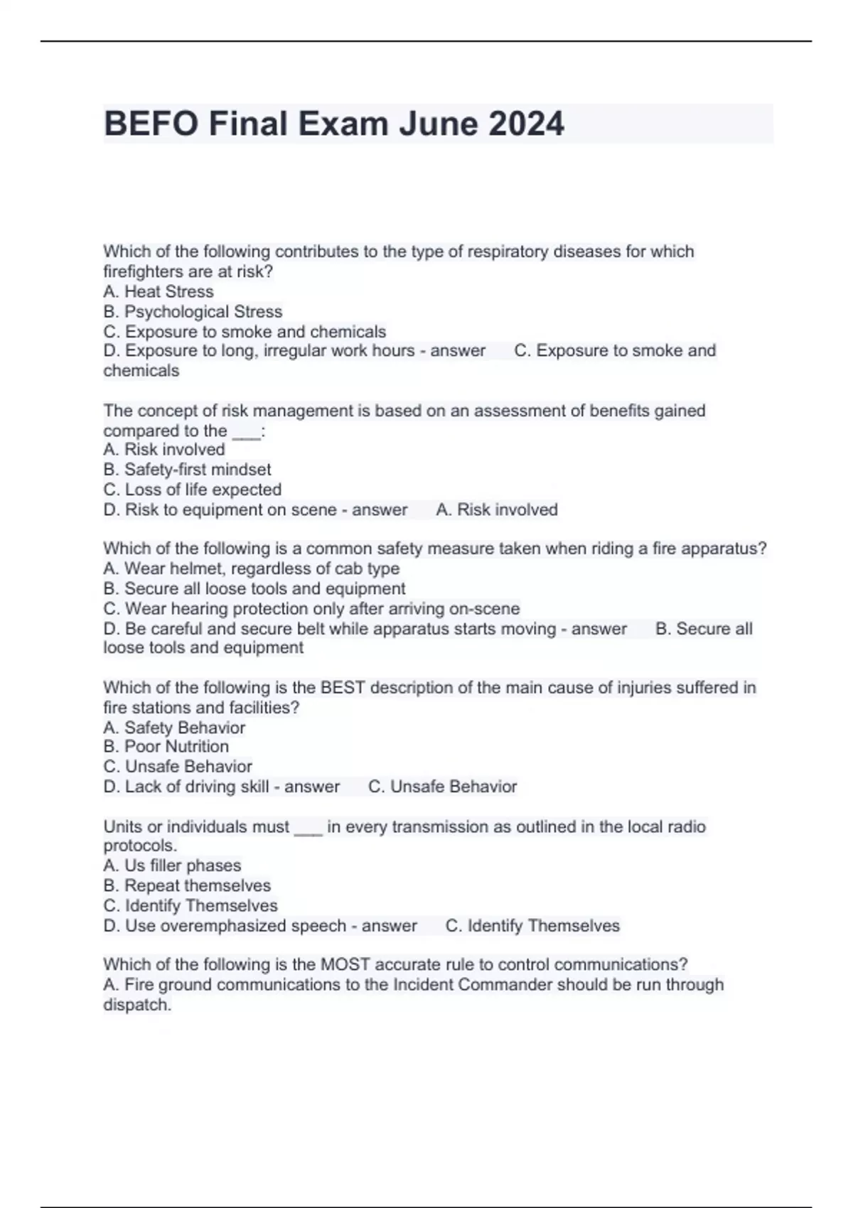 BEFO Final Exam June 2024, Questions and Answers 100% correct - Befo ...
