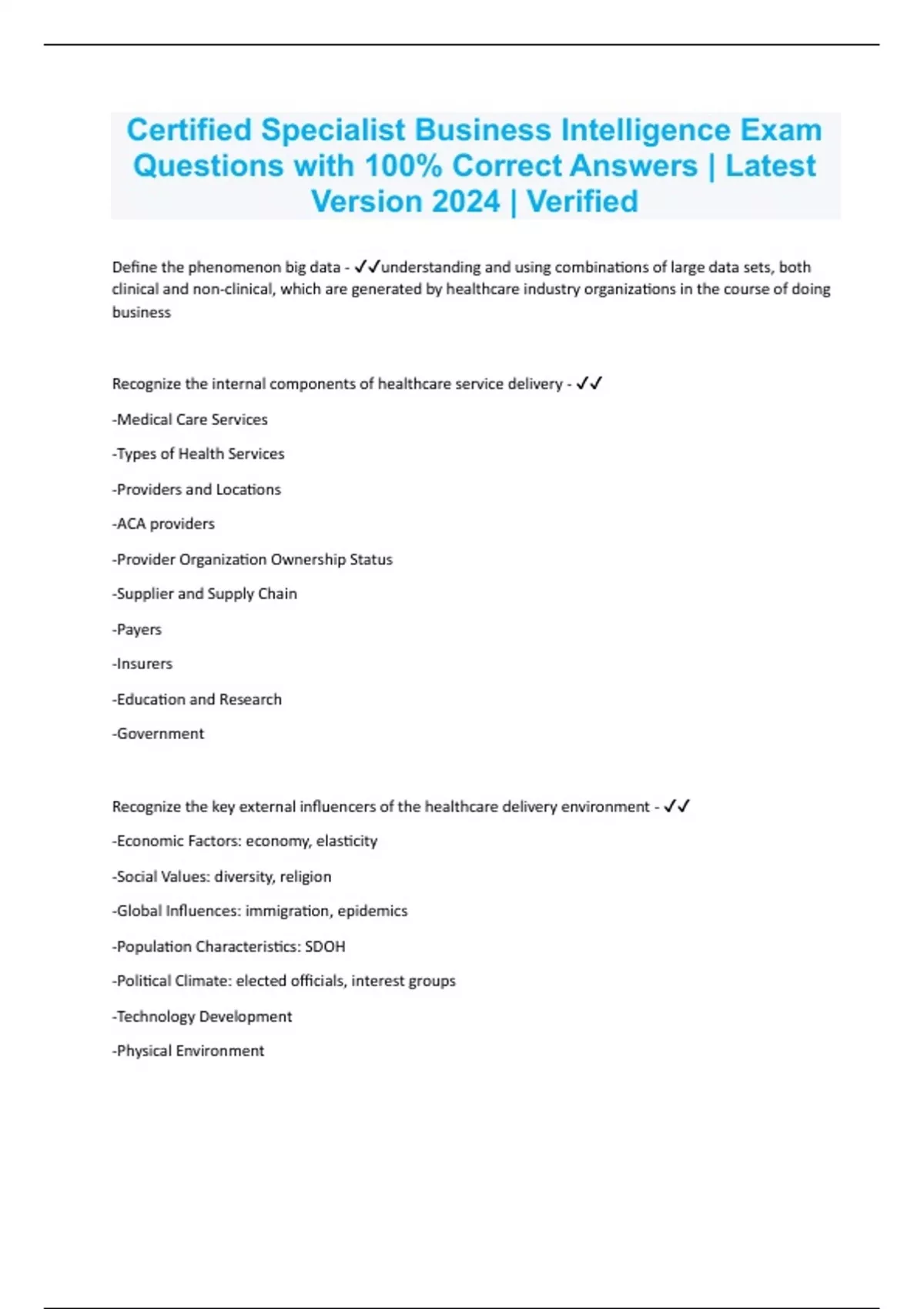 Certified Specialist Business Intelligence Exam Questions with 100% ...