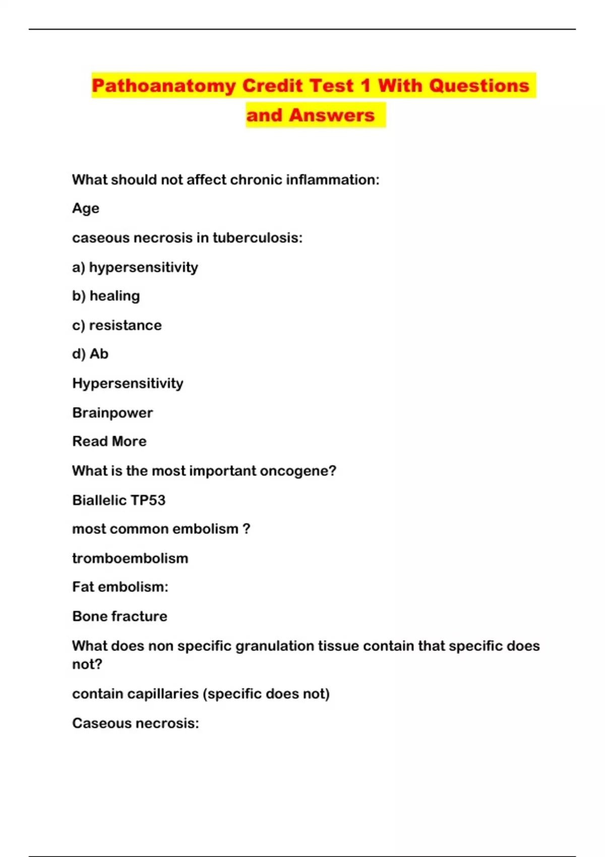 Pathoanatomy Credit Test 1 With Questions and Answers - Pathoanatomy ...