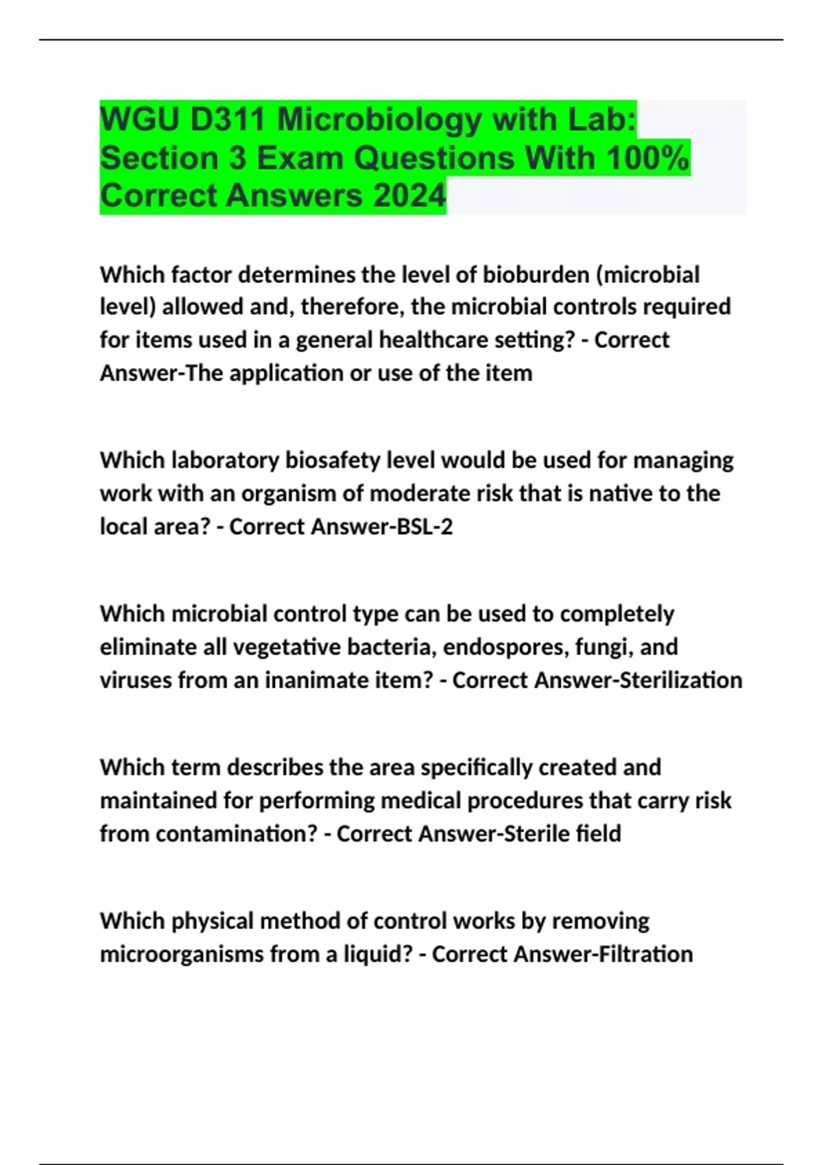 WGU D311 Microbiology with Lab: Section 3 Exam Questions With 100% ...