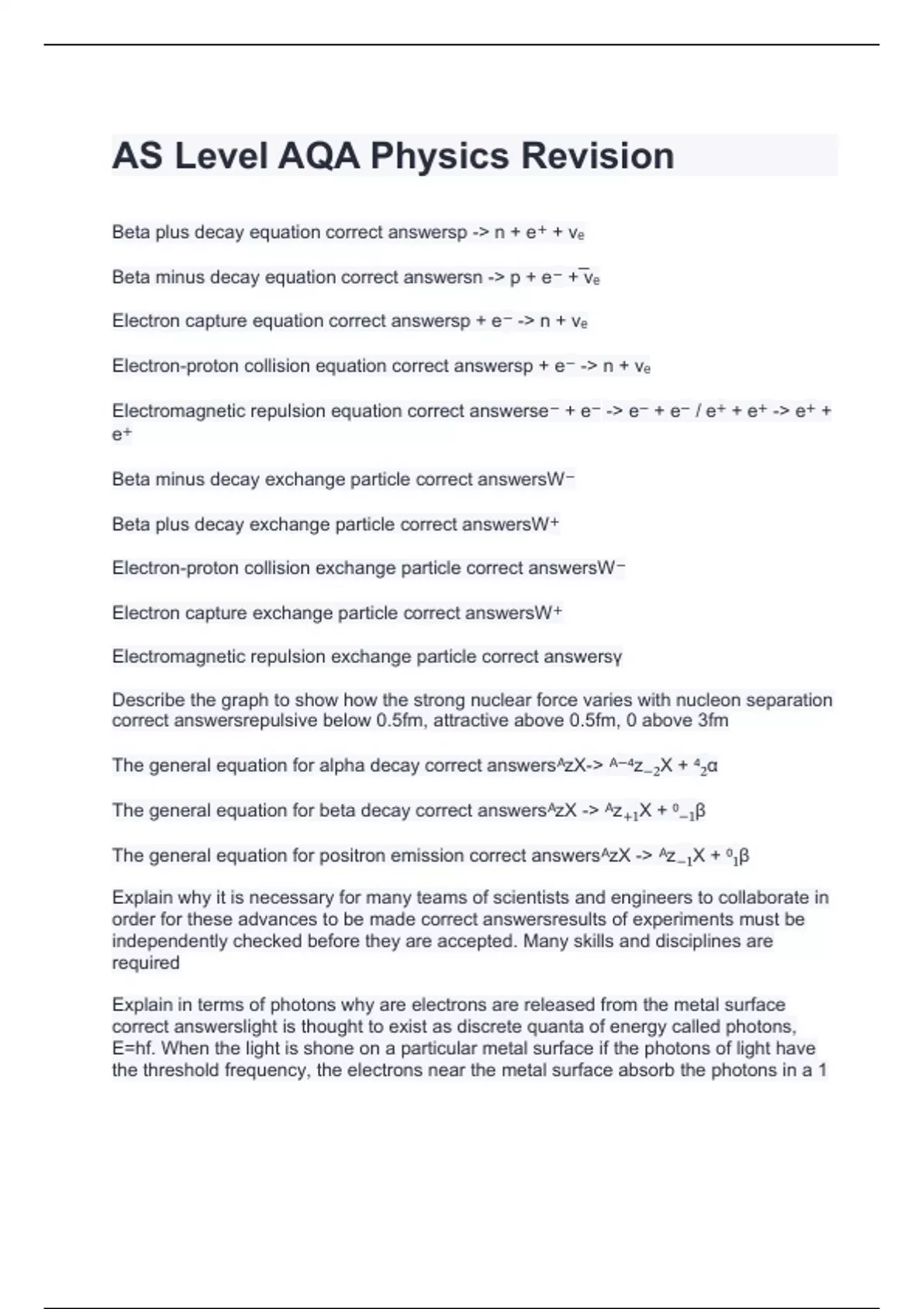 AS Level AQA Physics Revision 2024 with perfect answers - AS Level AQA ...