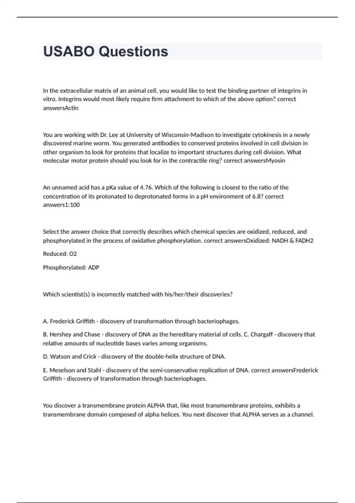 USABO Questions with 100% correct answers 2024 - USABO Qu - Stuvia US