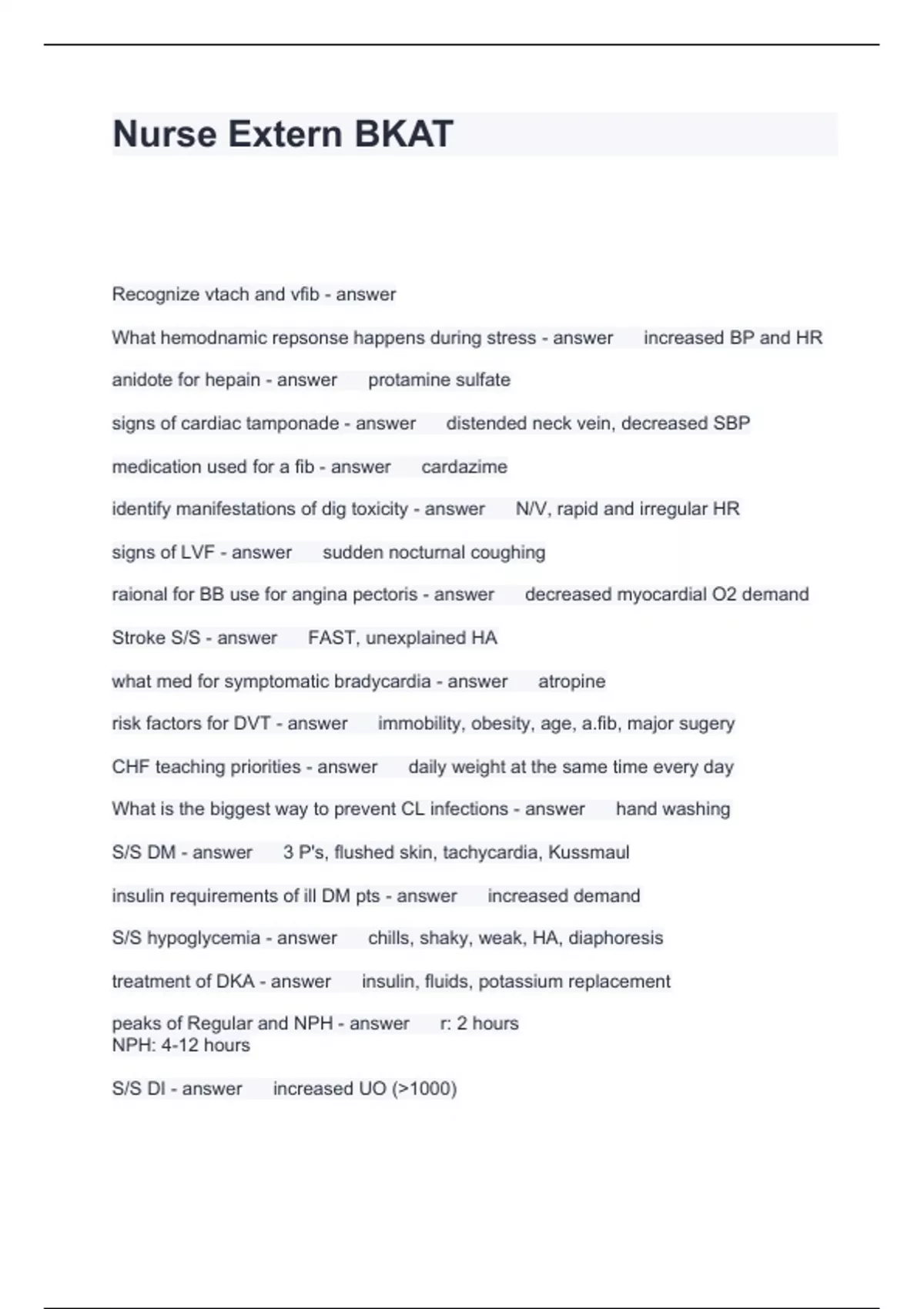 Nurse Extern BKAT Questions with correct Answers 2024 - BKAT - Stuvia US