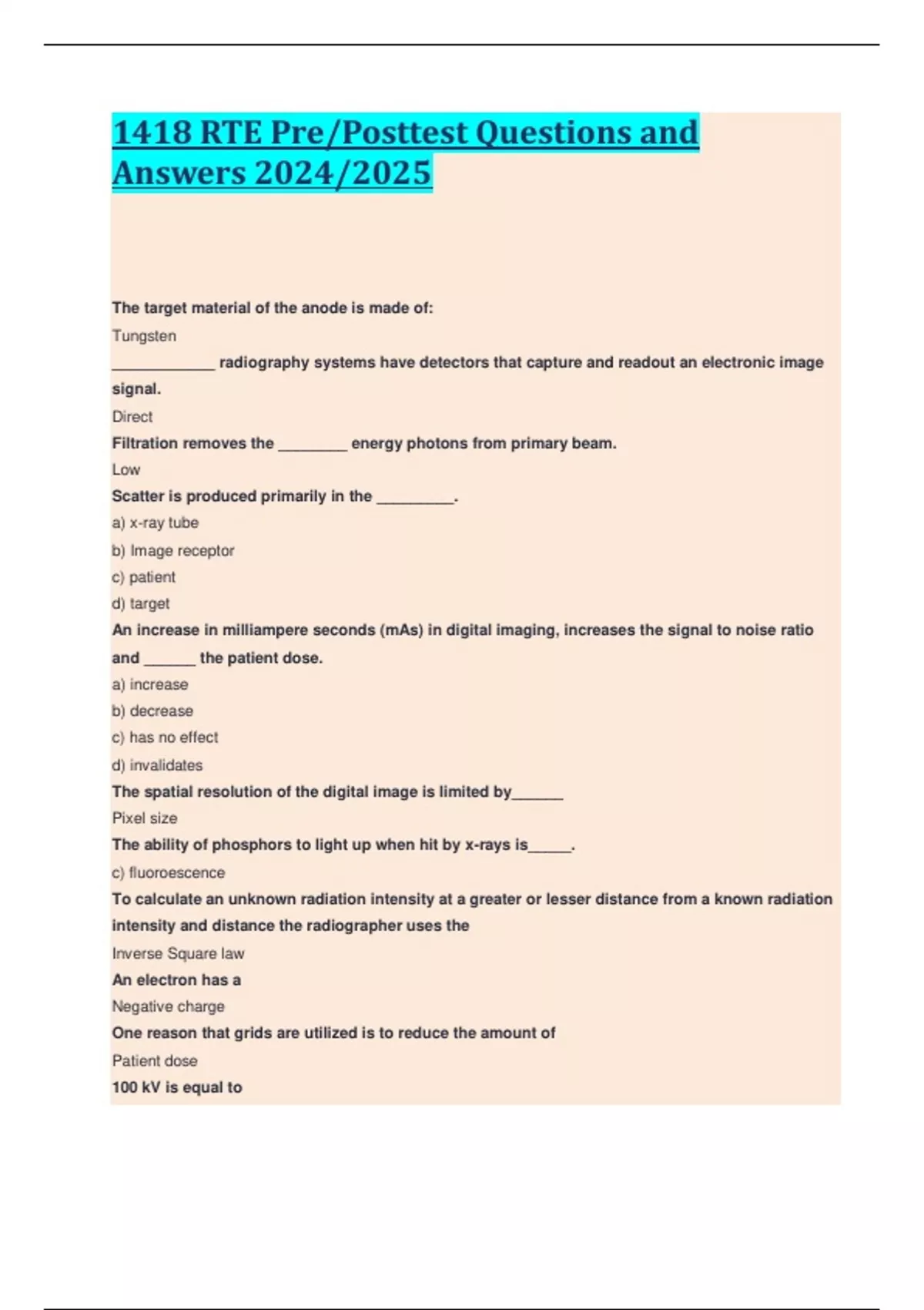 1418 RTE Pre/Posttest Questions and Answers 2024/2025 - 1418 RTE Pre ...