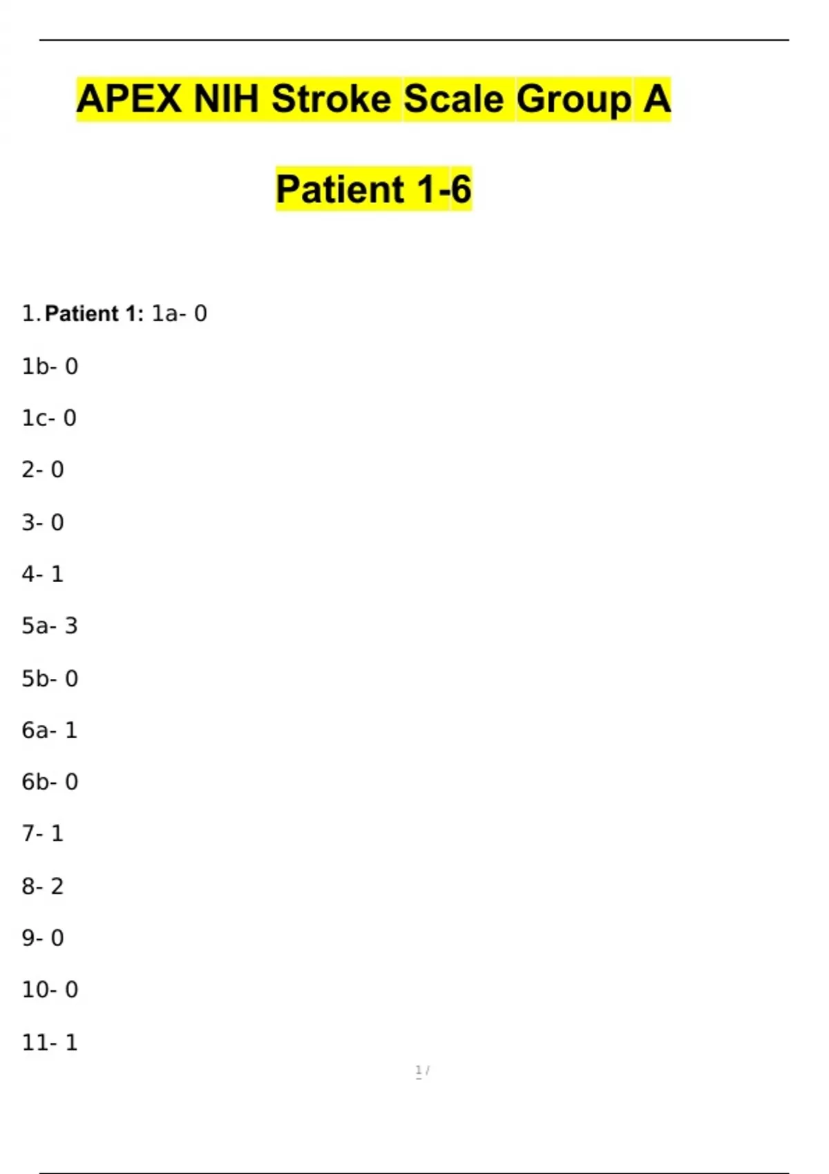 APEX NIH Stroke Scale Group A Patient 1-6 (Complete) - APEX NIH Stroke ...