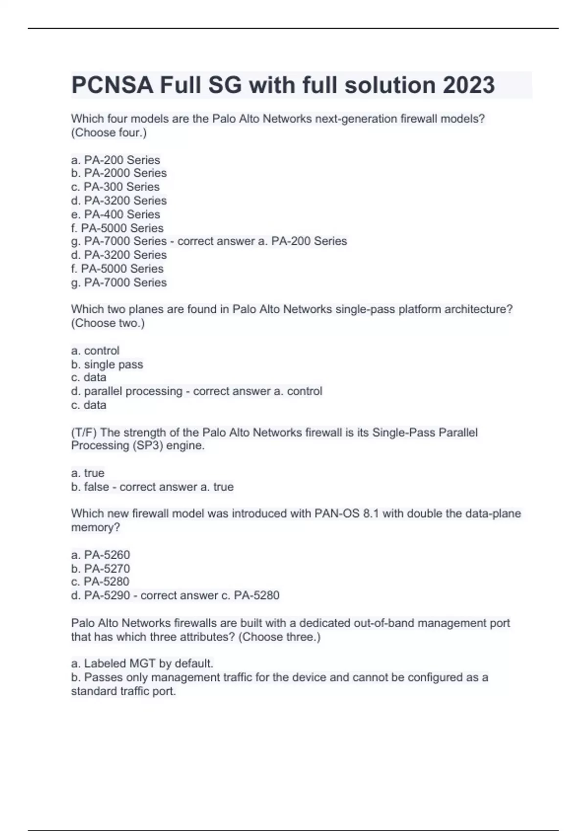 PCNSA Full SG with full solution 2023 (UPDATED) - PCNSE - Stuvia US