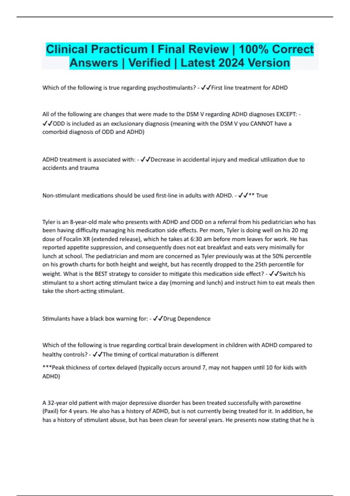 Clinical Practicum I Final Review | 100% Correct Answers | Verified ...