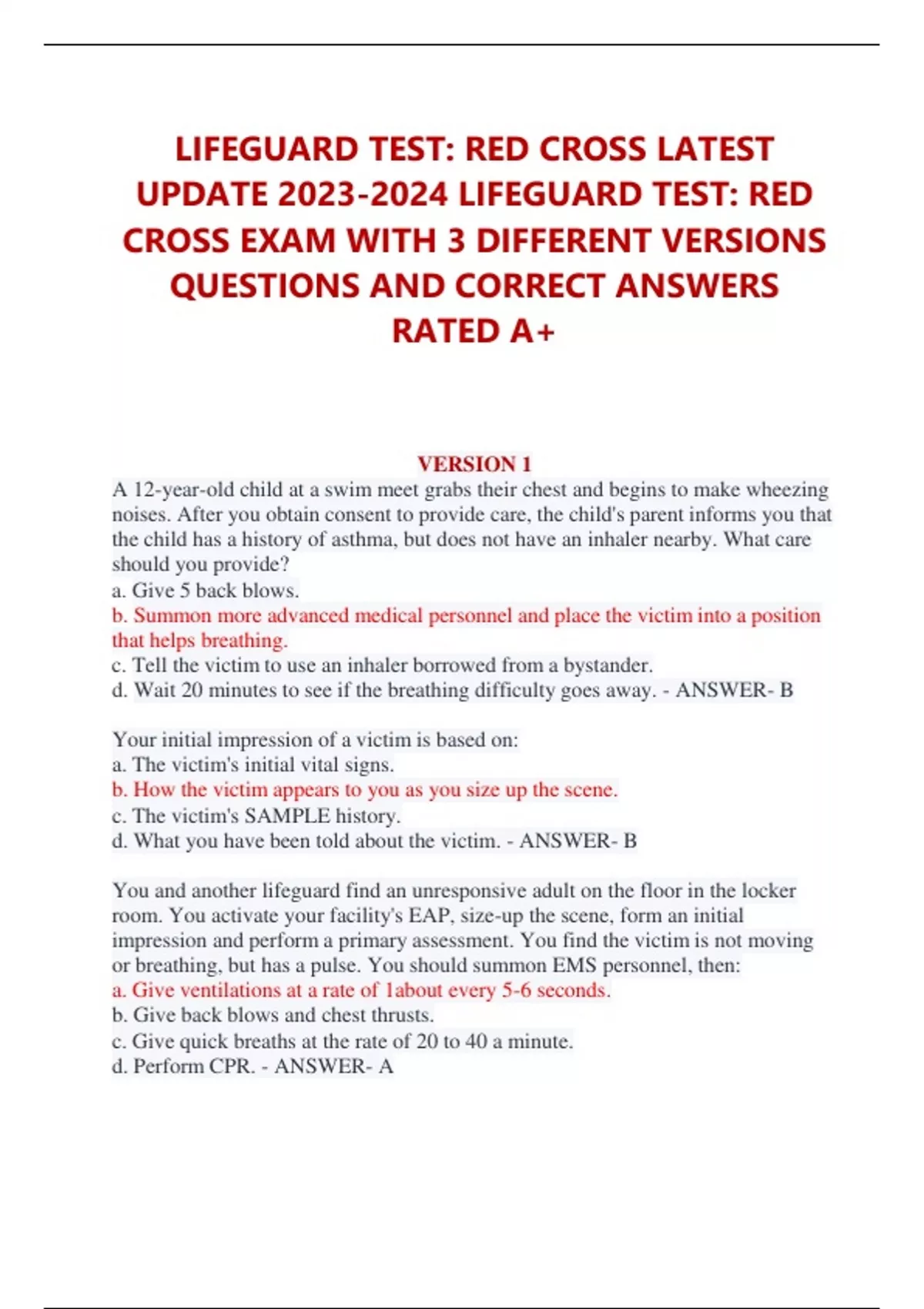 LIFEGUARD TEST: RED CROSS LATEST UPDATE LIFEGUARD TEST: RED CROSS EXAM ...
