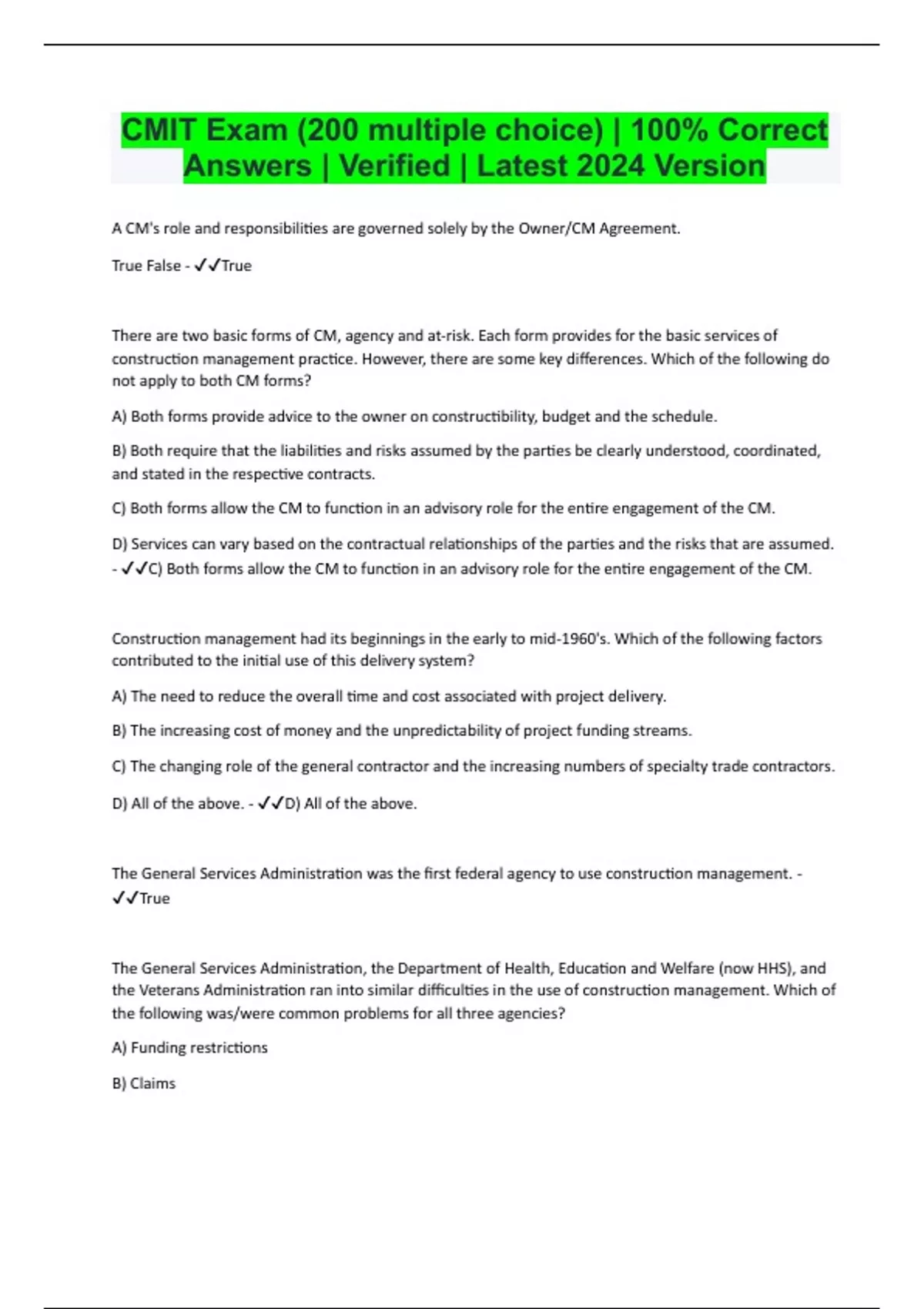 CMIT Exam (200 multiple choice) | 100% Correct Answers | Verified ...