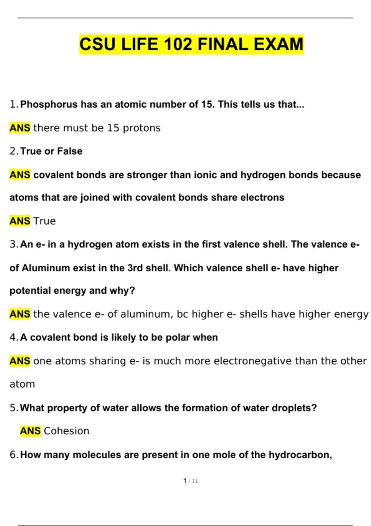 CSU LIFE 102 FINAL EXAM QUESTIONS & ANSWERS SOLVED 100% CORRECT 2024 ...
