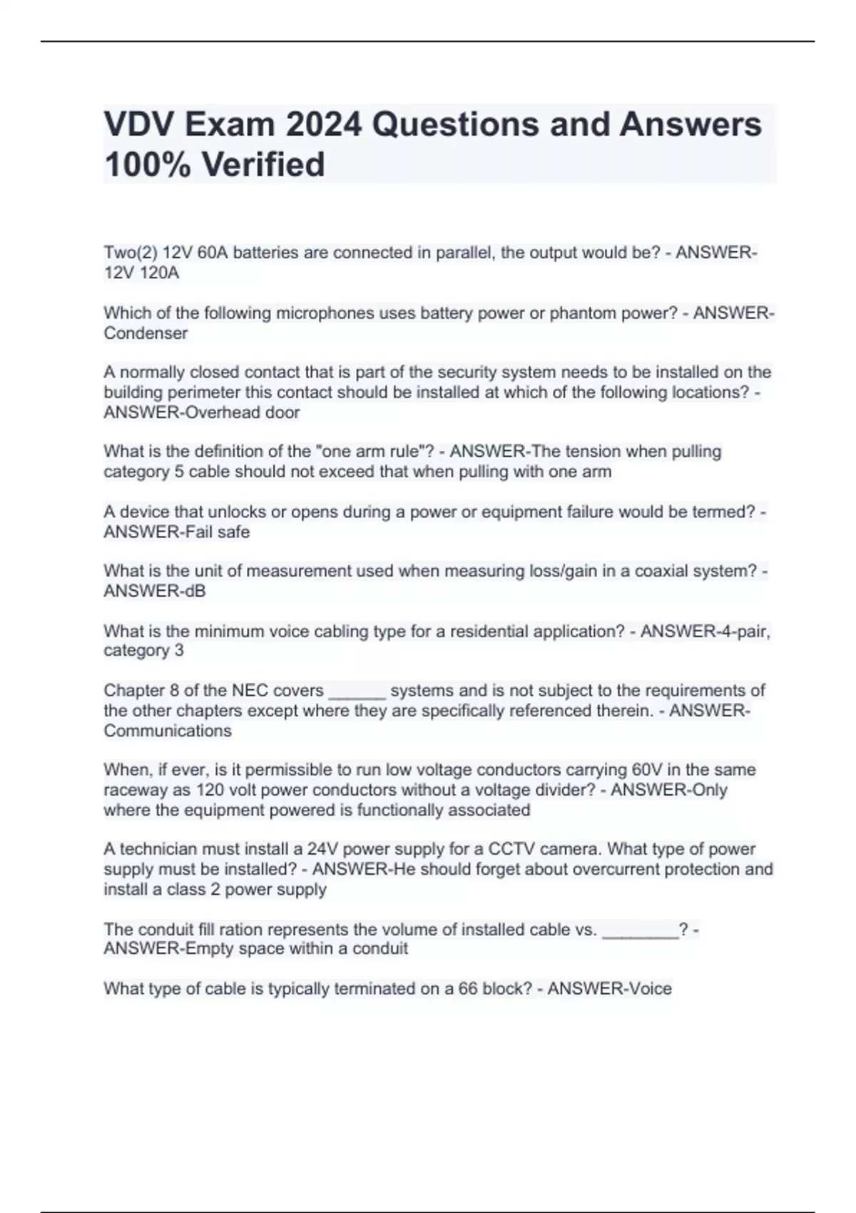 VDV Exam 2024 Questions and Answers 100% Verified - VDV - Stuvia US