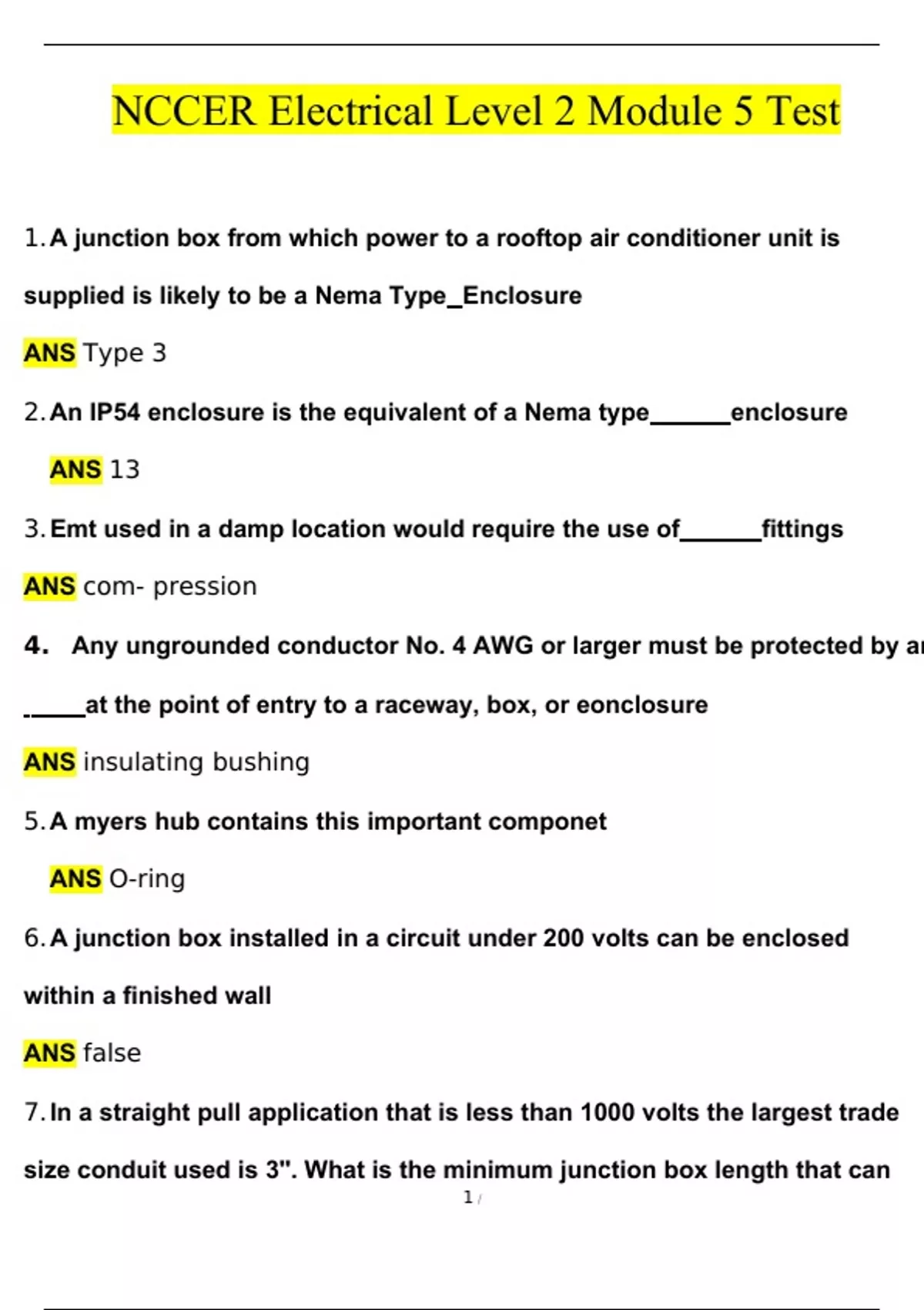 NCCER Electrical Level 2 Module 5 Test 2025 Questions with 100% Correct ...