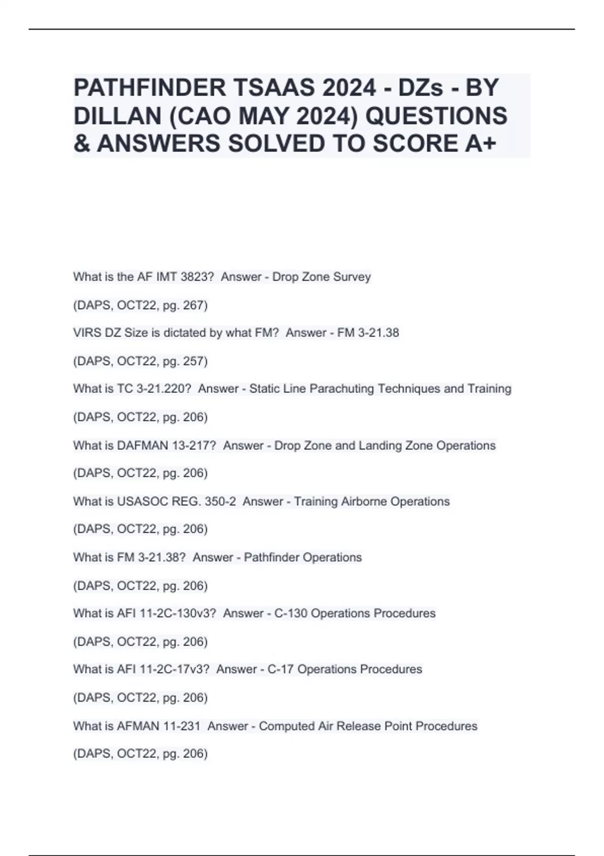 PATHFINDER TSAAS 2024 - DZs - BY DILLAN (CAO MAY 2024) QUESTIONS ...