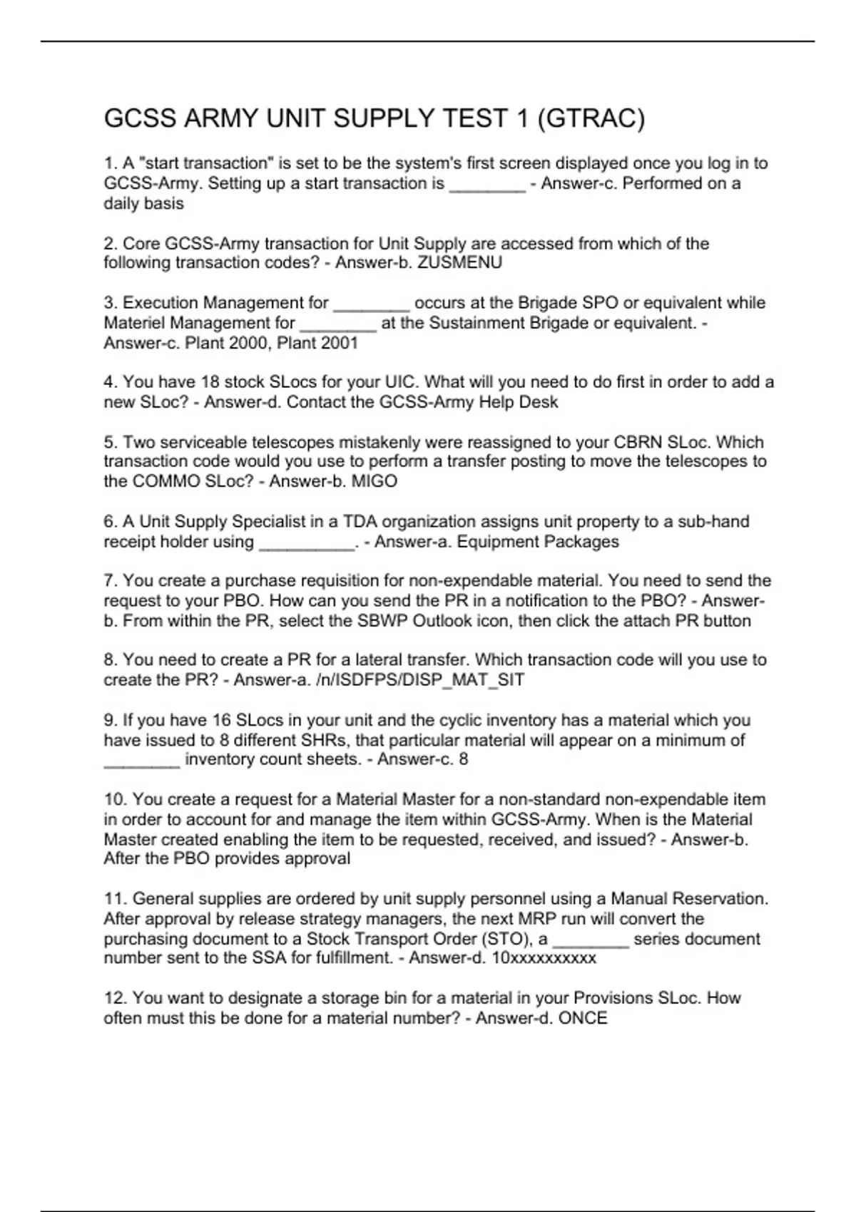 Gcss Army Unit Supply Test 1 Gtrac Gcss Army Stuvia Us