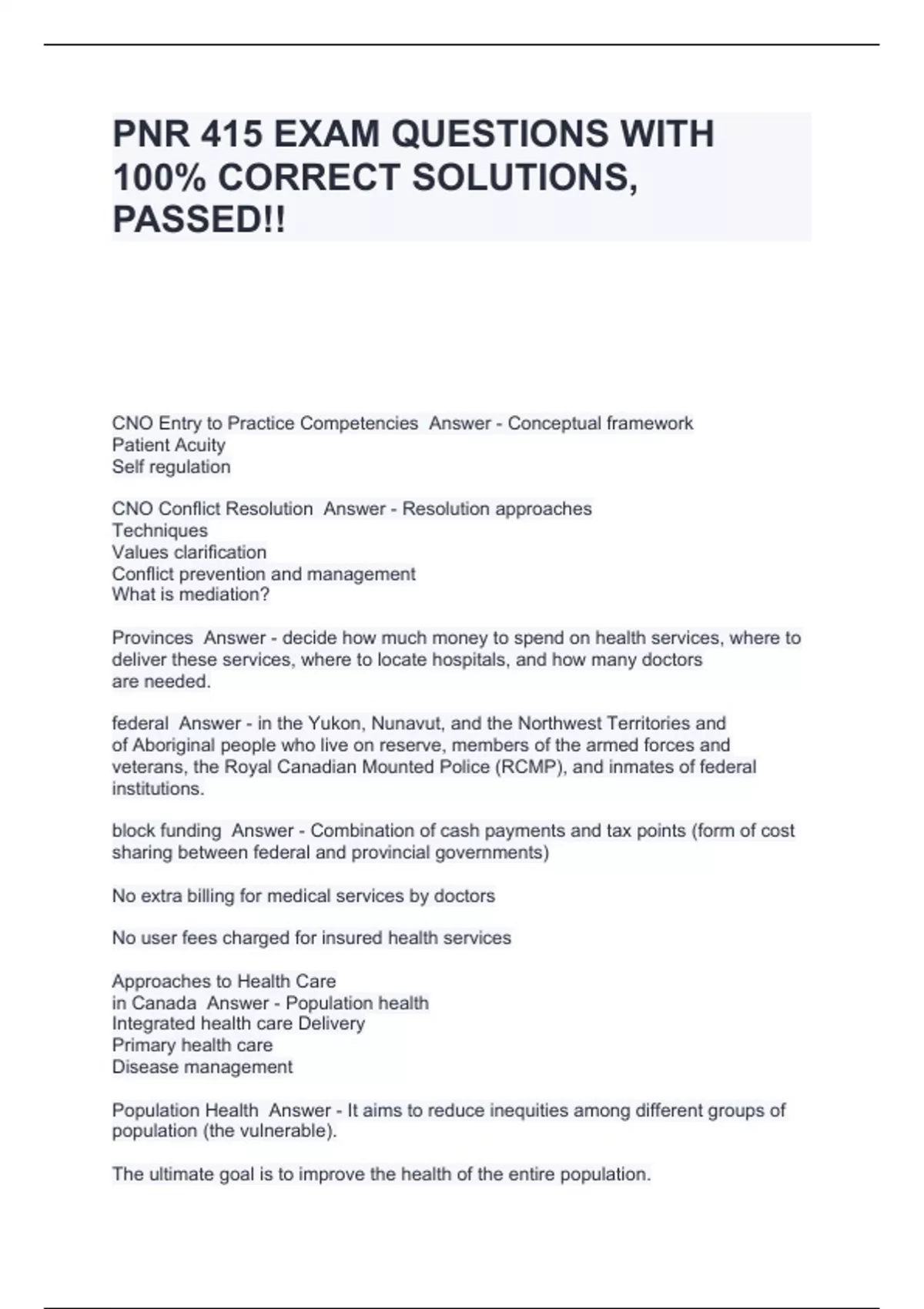 PNR 415 EXAM QUESTIONS WITH 100% CORRECT SOLUTIONS, PASSED!! - PNR 415 ...