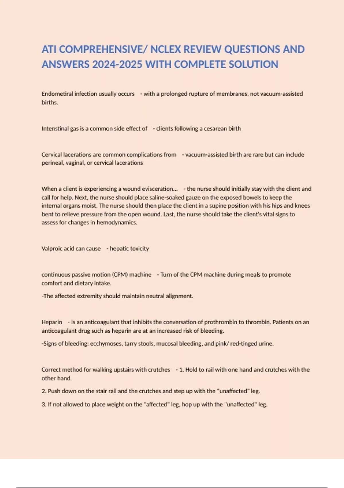 ATI COMPREHENSIVE/ NCLEX REVIEW QUESTIONS AND ANSWERS WITH COMPLETE ...