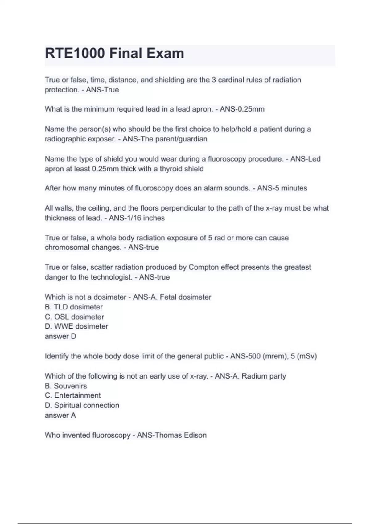 RTE1000 Final Exam with complete solution - RTE 1000 - Stuvia US