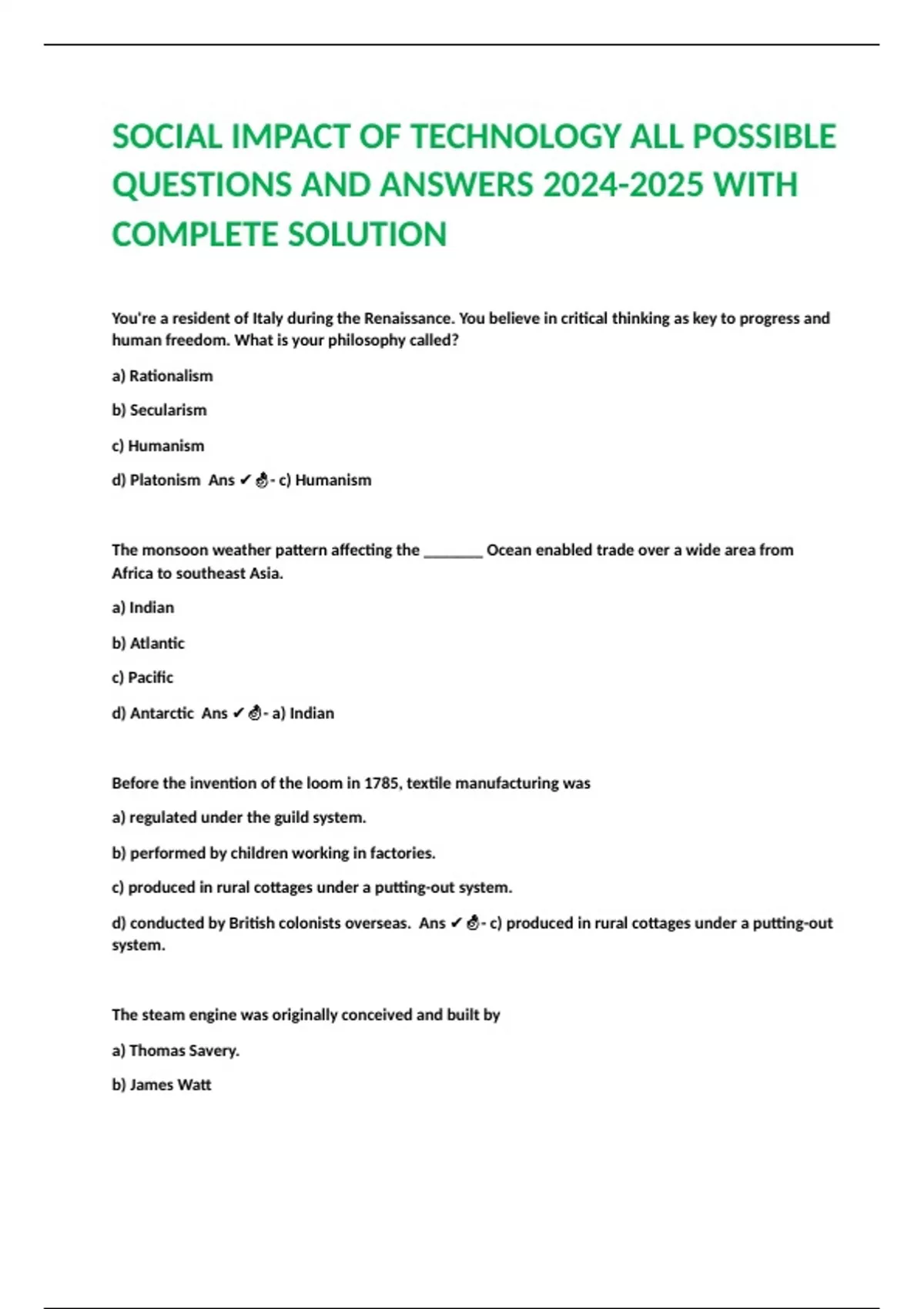 SOCIAL IMPACT OF TECHNOLOGY ALL POSSIBLE QUESTIONS AND ANSWERS WITH ...