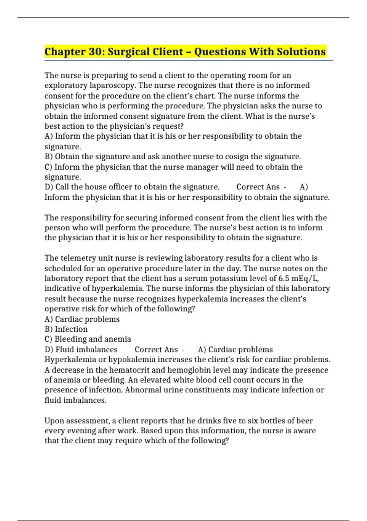 Chapter 30: Surgical Client – Questions With Solutions - Surgical ...