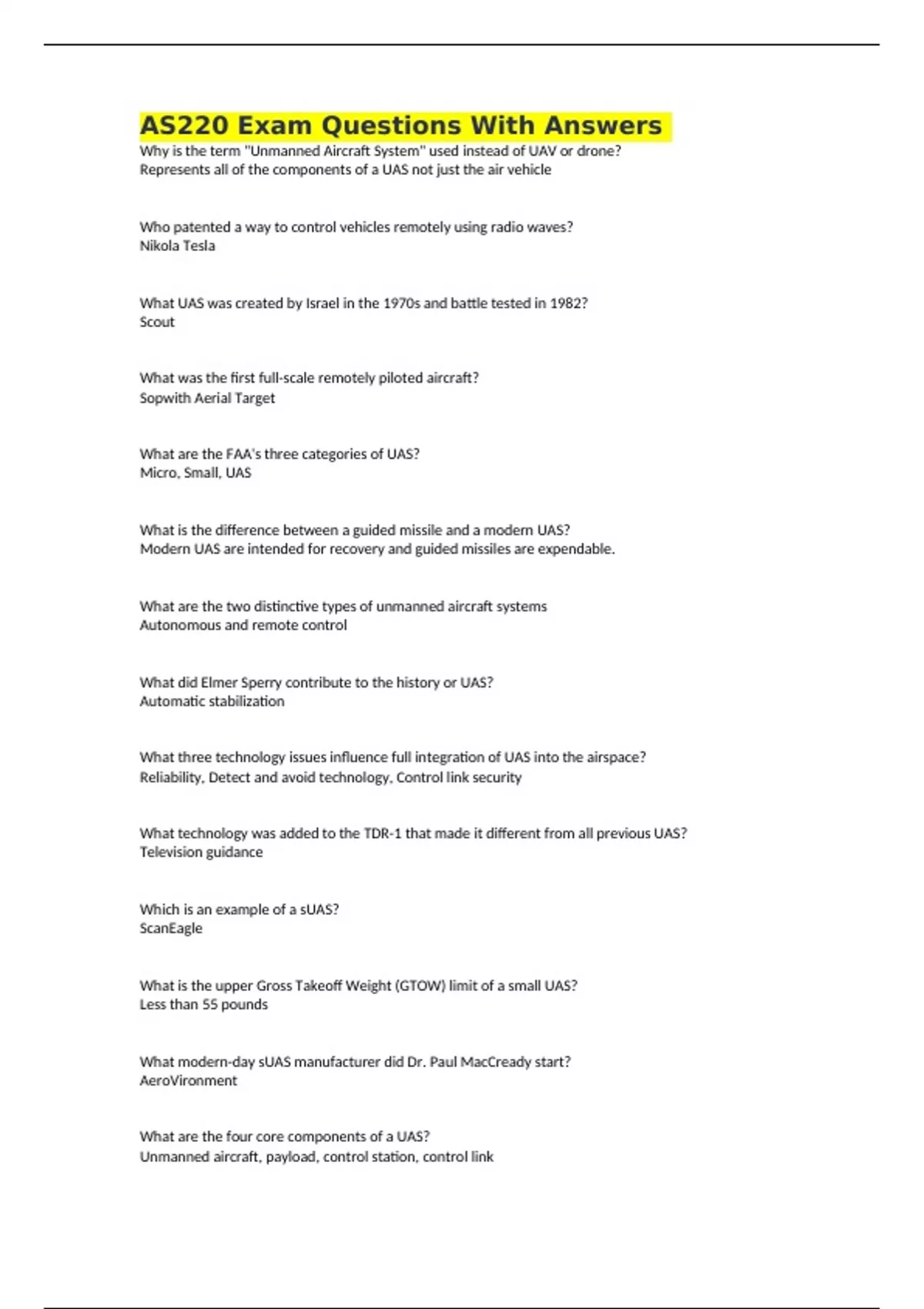 AS220 Exam Questions With Answers - AS220 - Stuvia US