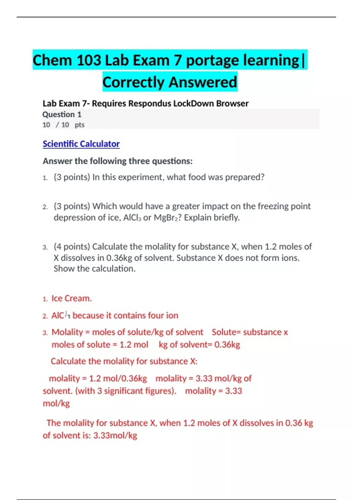 Chem 103 Lab Exam 7 portage learning| Correctly Answered - CHEM 103 Chemistry - Stuvia US