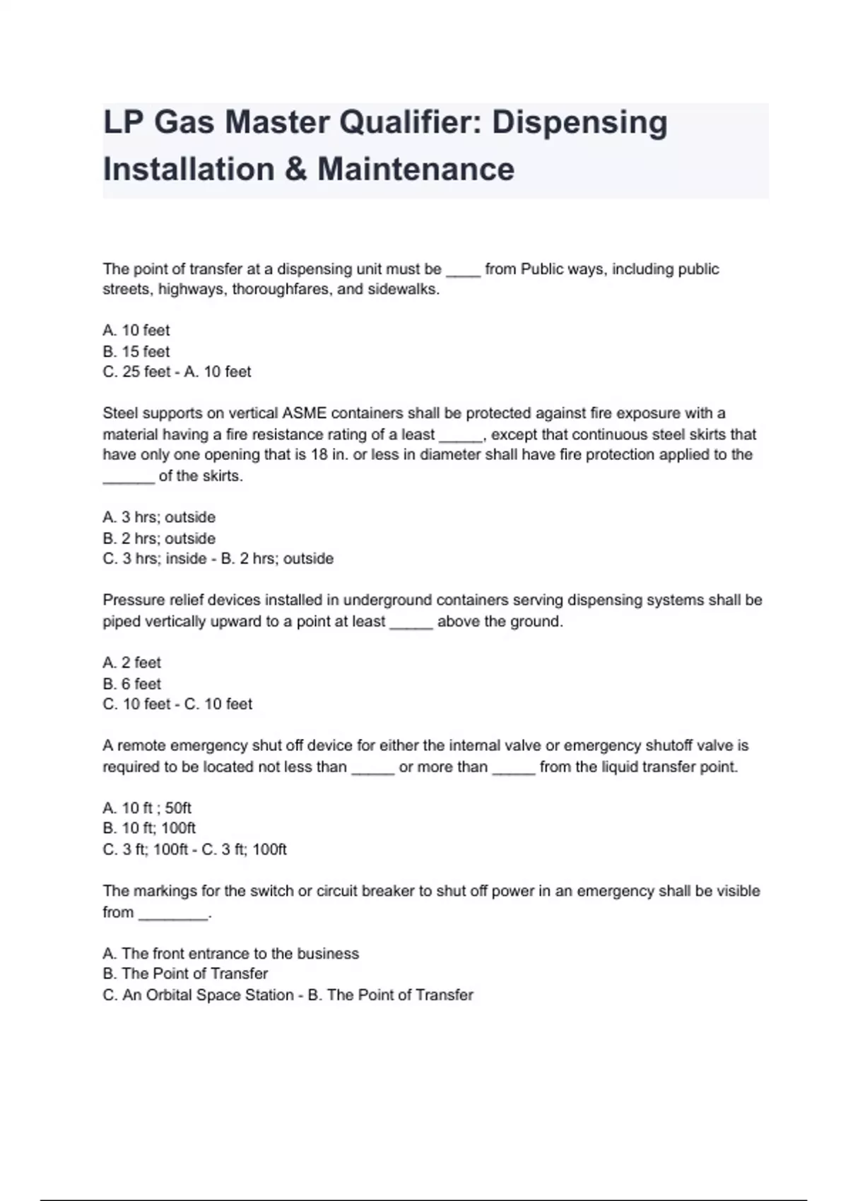 LP Gas Master Qualifier: Dispensing Installation & Maintenance Exam ...
