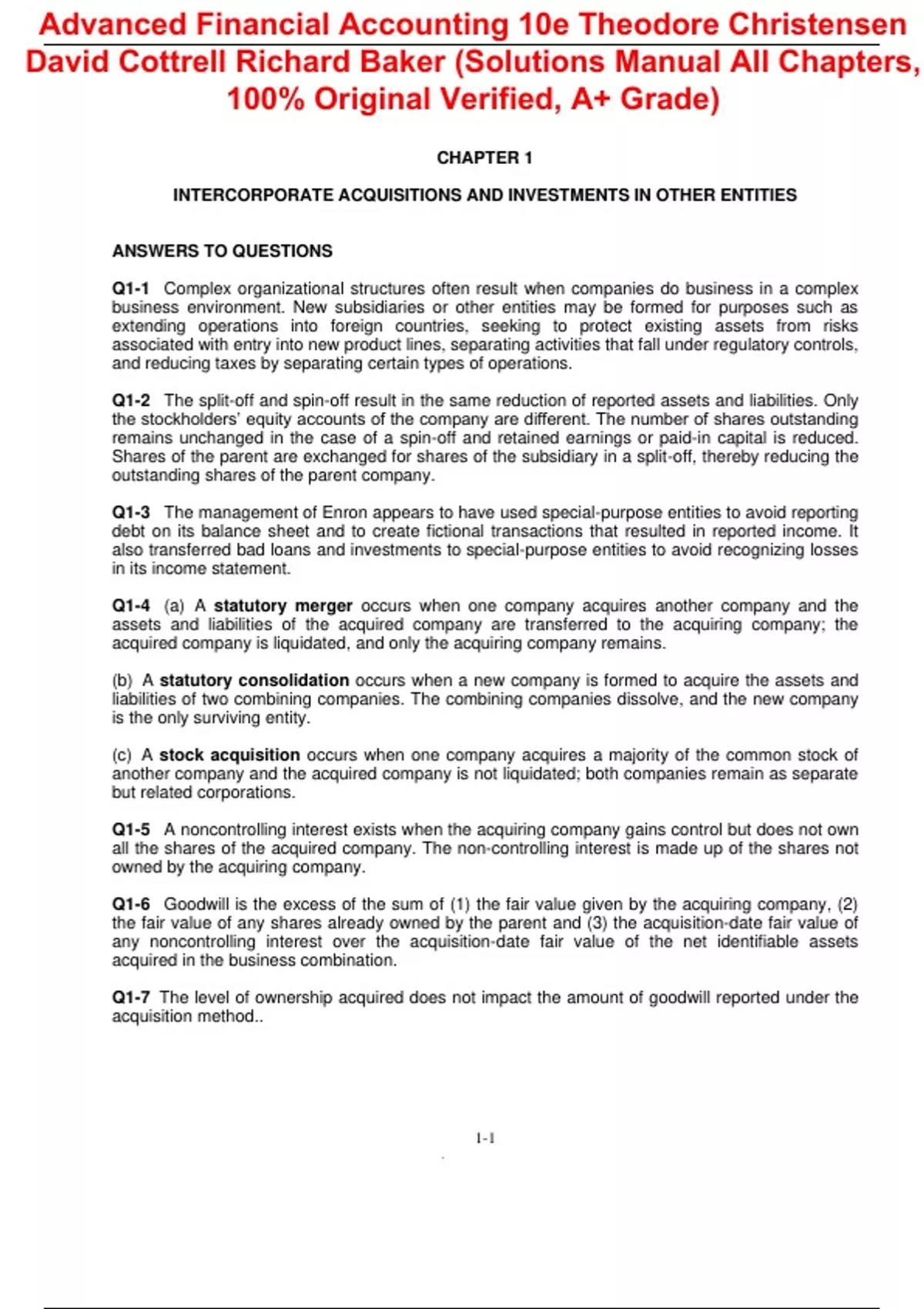 Solutions Manual for Advanced Financial Accounting 10th Edition By ...