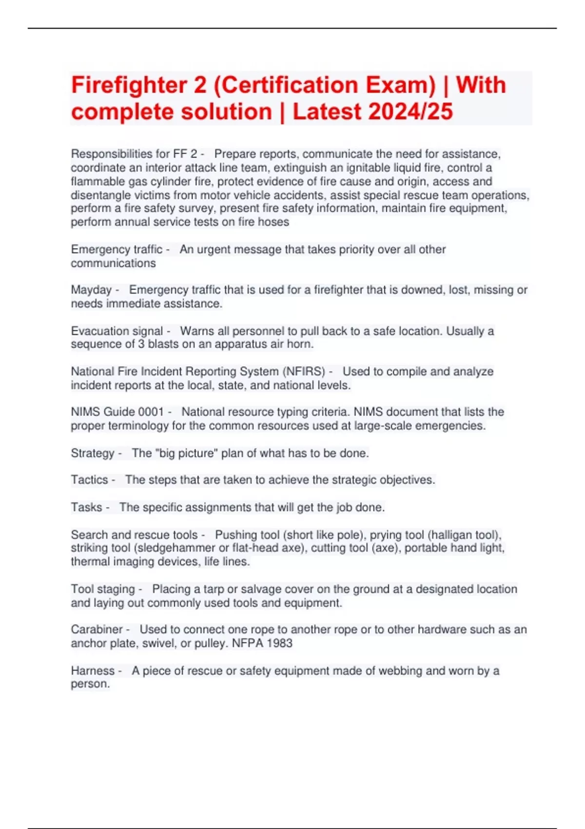 Firefighter 2 (Certification Exam) | With complete solution | Latest ...