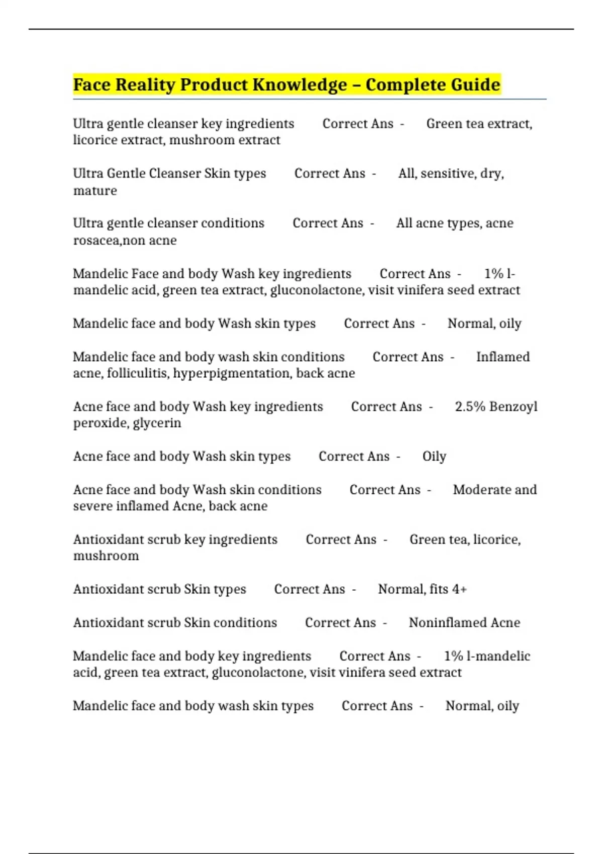 Face Reality Product Knowledge – Complete Guide - FACE REALITY SKINCARE ...