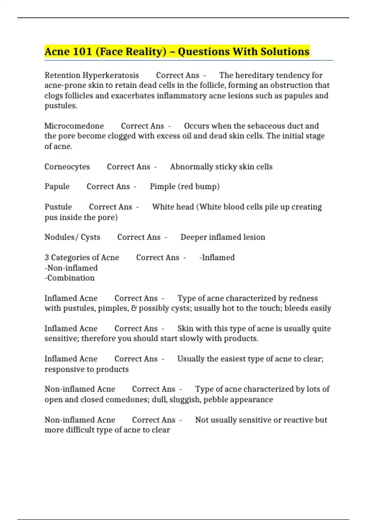 Acne 101 (Face Reality) – Questions With Solutions - FACE REALITY ...