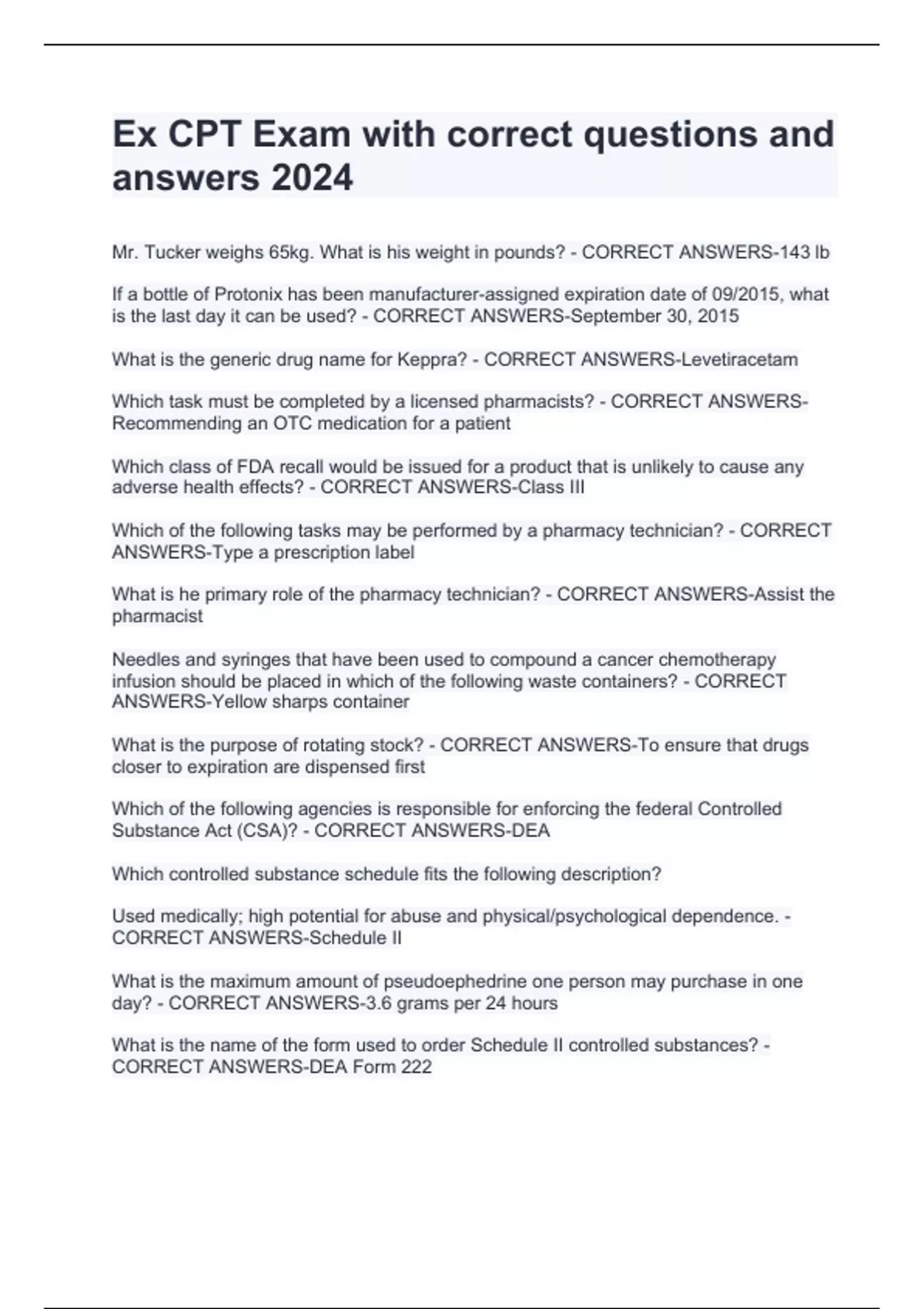 EXCPT Exam with correct questions and answers 2024 - Ex CPT - Stuvia US