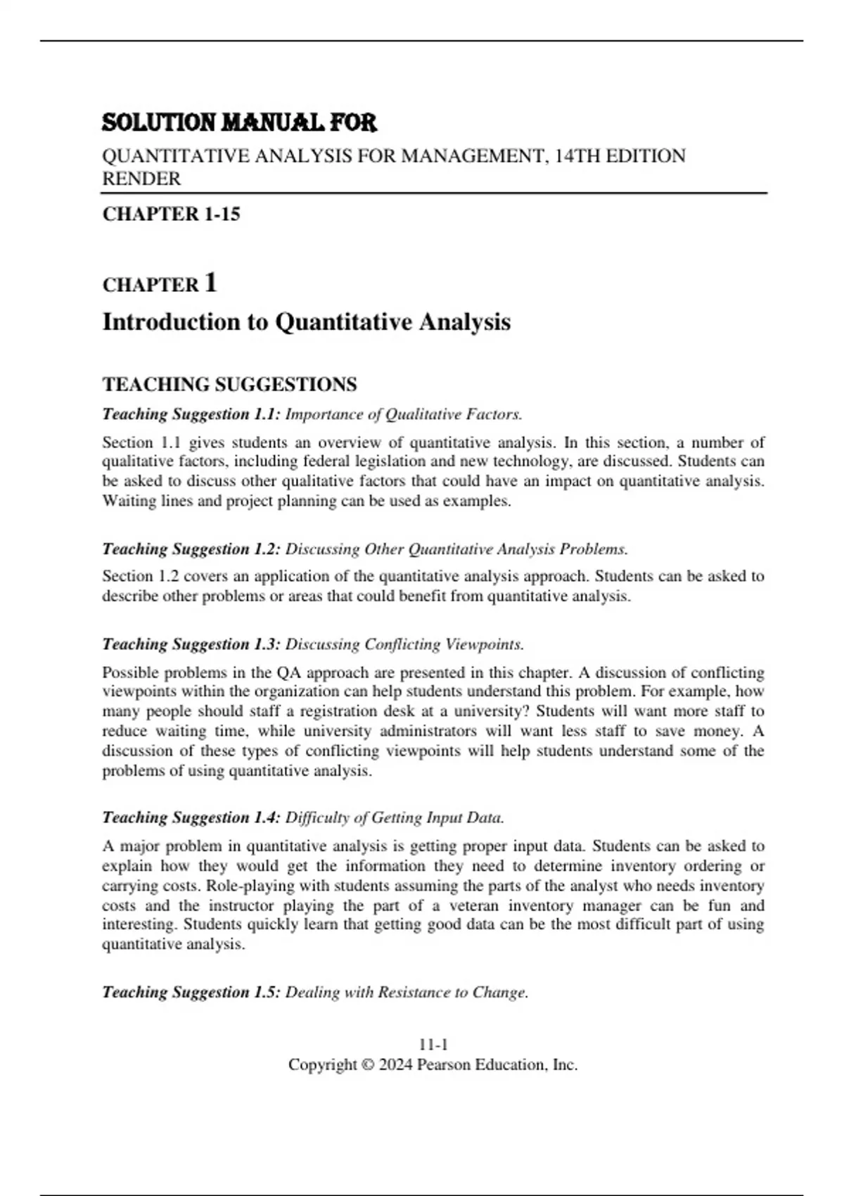 Solution Manual for Quantitative Analysis for Management, 14th edition ...